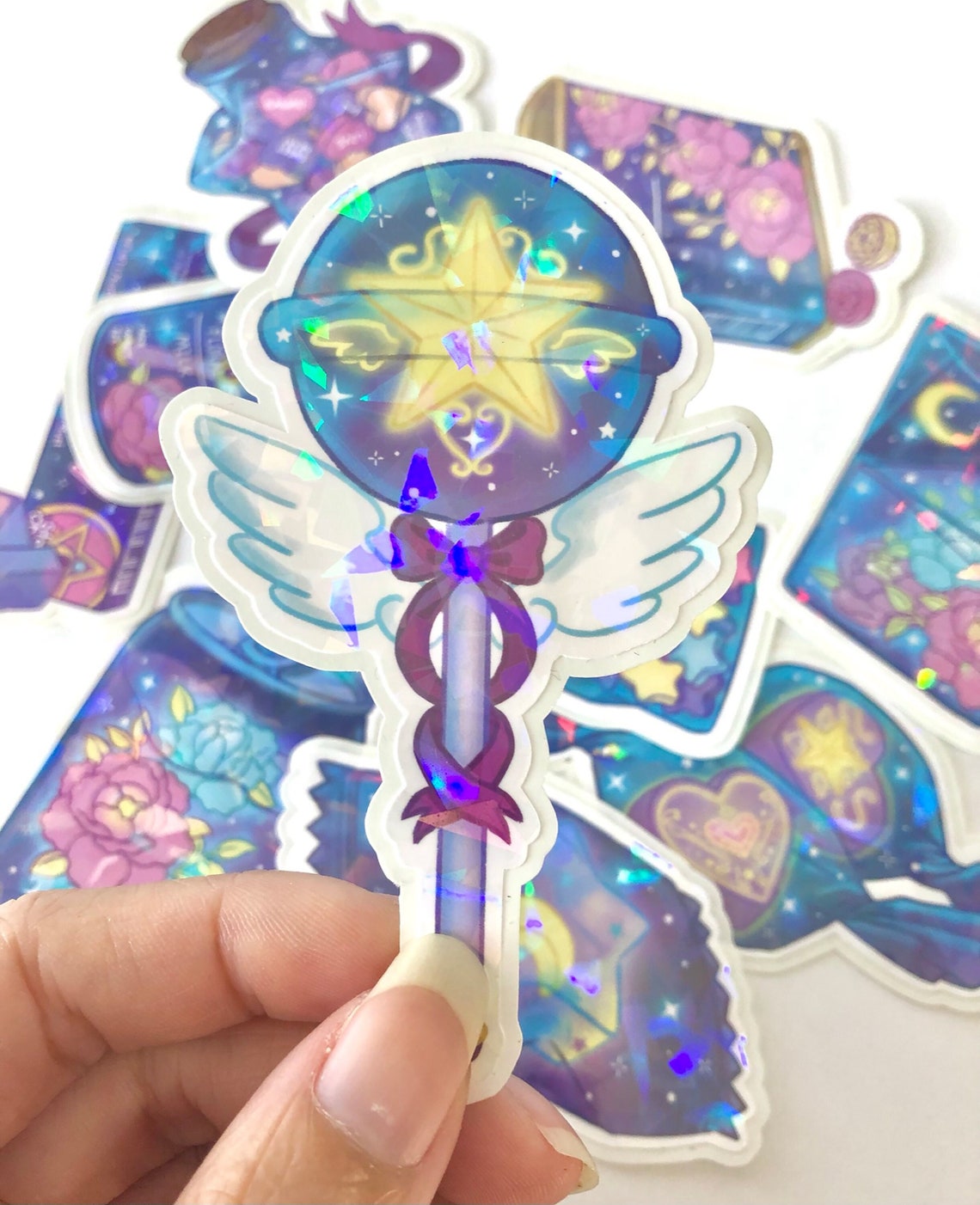 Holo Celestial Snacks Sticker Set of 10, Kawaii Magical Girl Food Vinyl ...