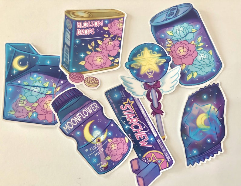 Celestial Snacks Gloss Vinyl Sticker, Floral Milk Carton Sticker, Space ...