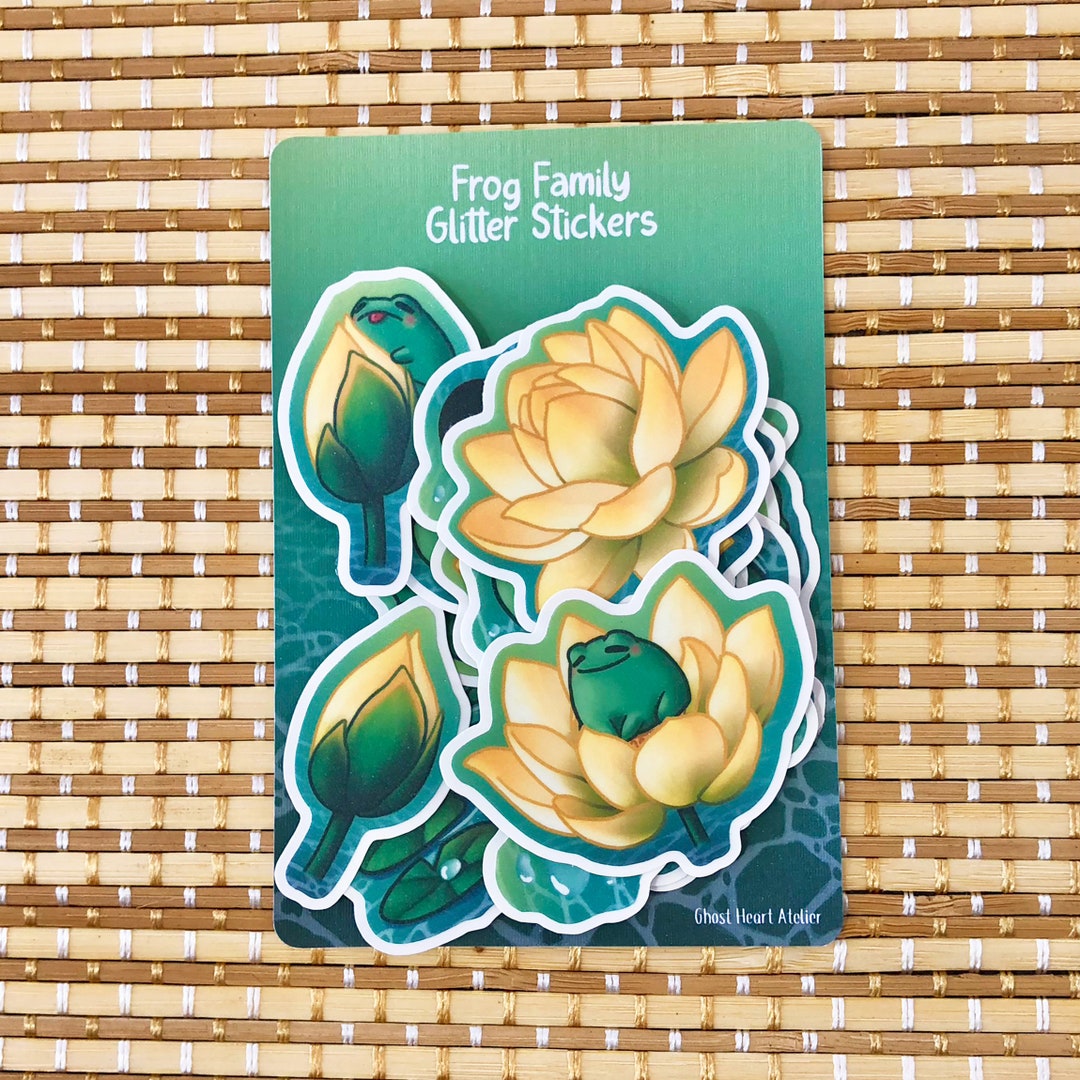 Shimmer Frog and Tadpole Sticker Pack, Glitter Froggy Vinyl Sticker Set ...