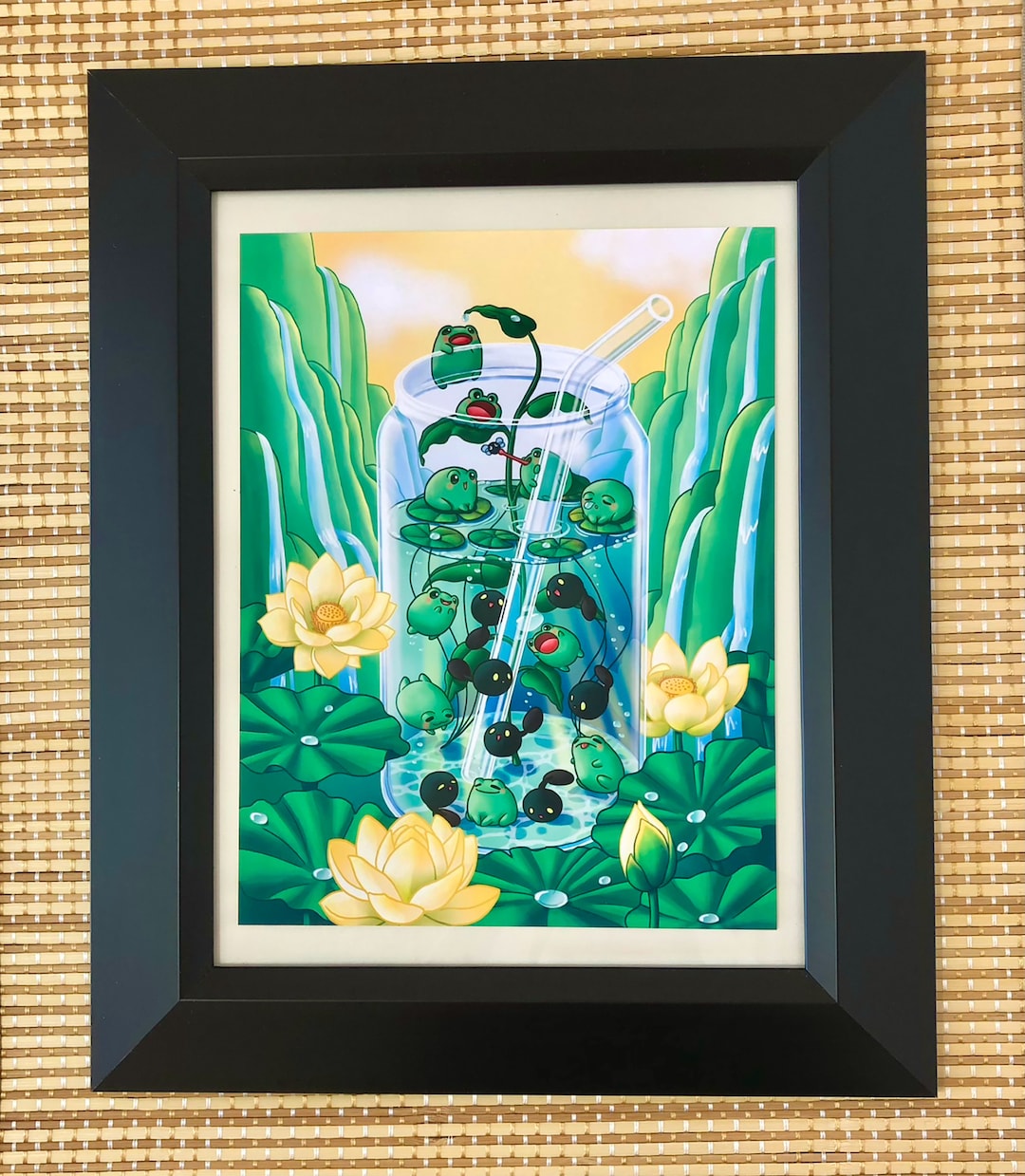 Frog and Tadpole Bubble Tea Art Print, Cute 8.5 X 11 Inch Toad Boba ...