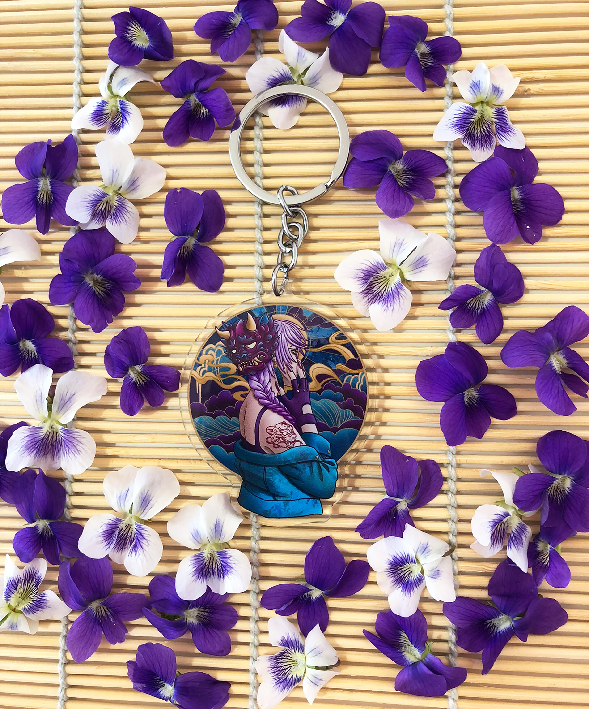 Yokai Mask Girl Acrylic Charm Keychain Tattoo Oni Girl - Etsy