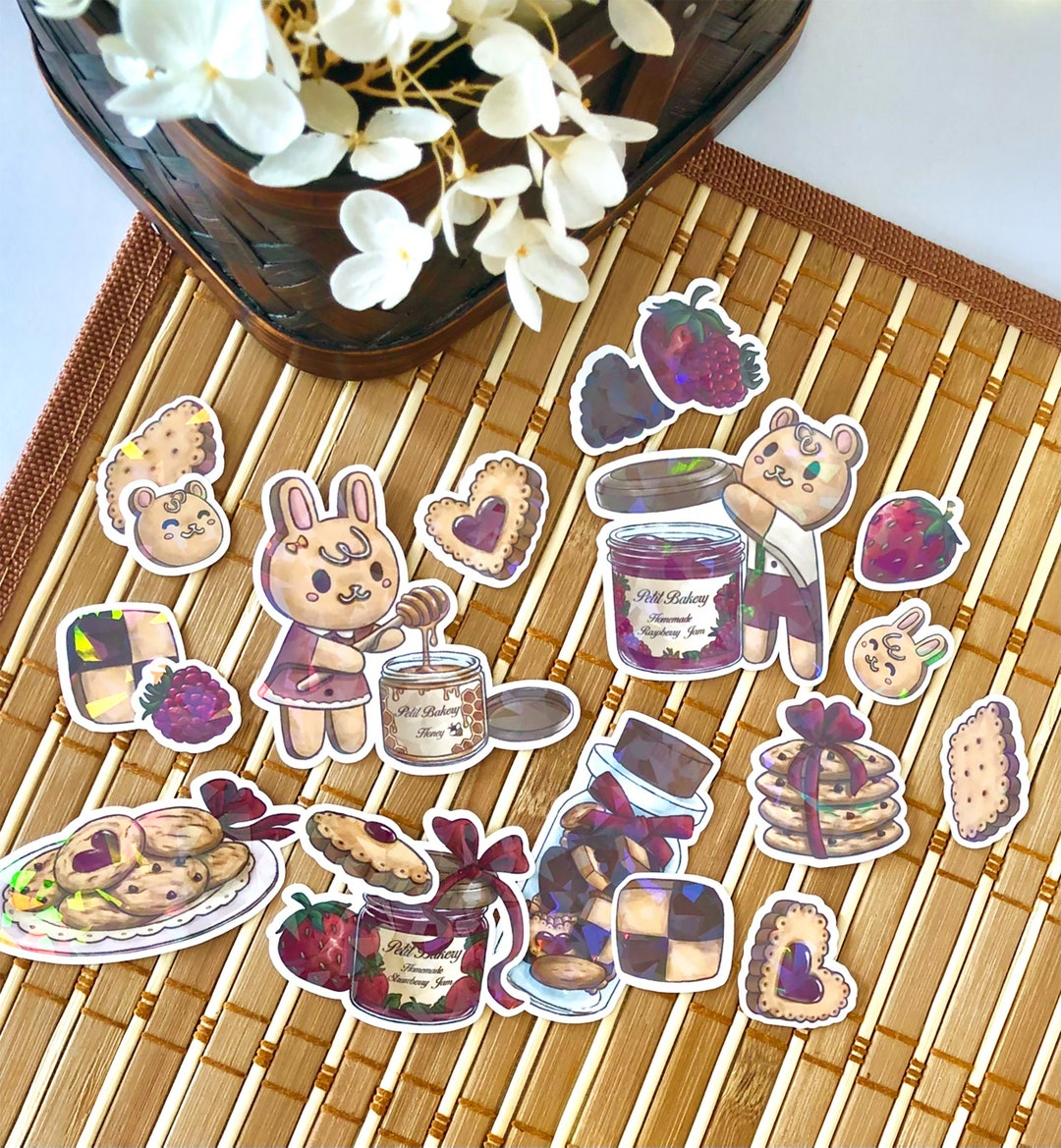 Cute Cottagecore Bakery Sticker Set, Kawaii Baked Goods Holographic ...
