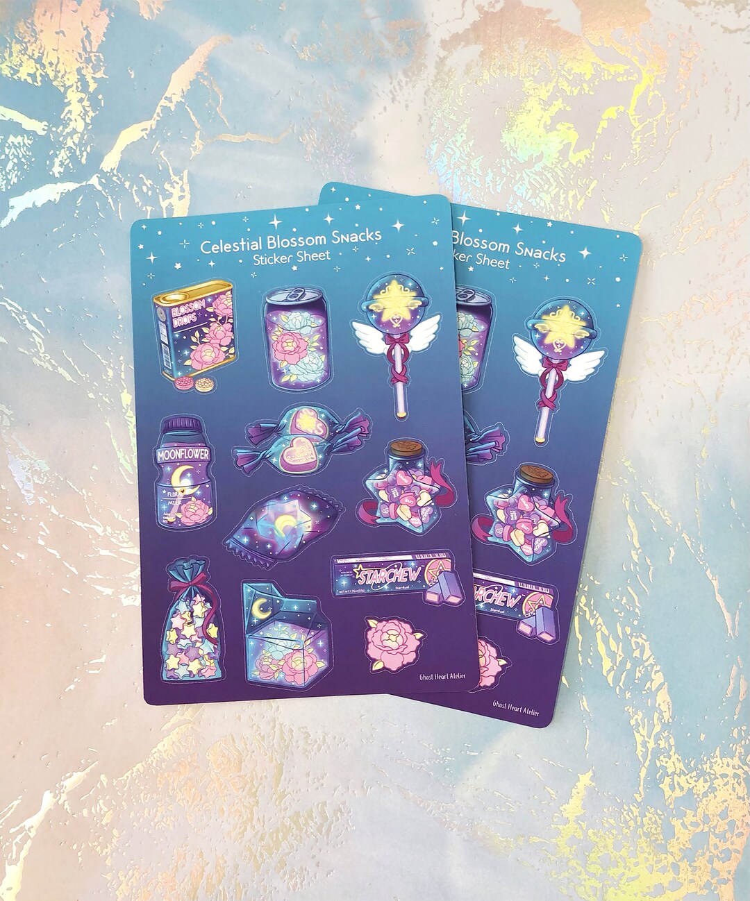Celestial Snacks Sticker Sheet, Magical Girl Food Art Sticker, Mahou ...