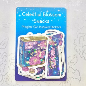 Holo Celestial Snacks Sticker Set of 10, Kawaii Magical Girl Food Vinyl ...