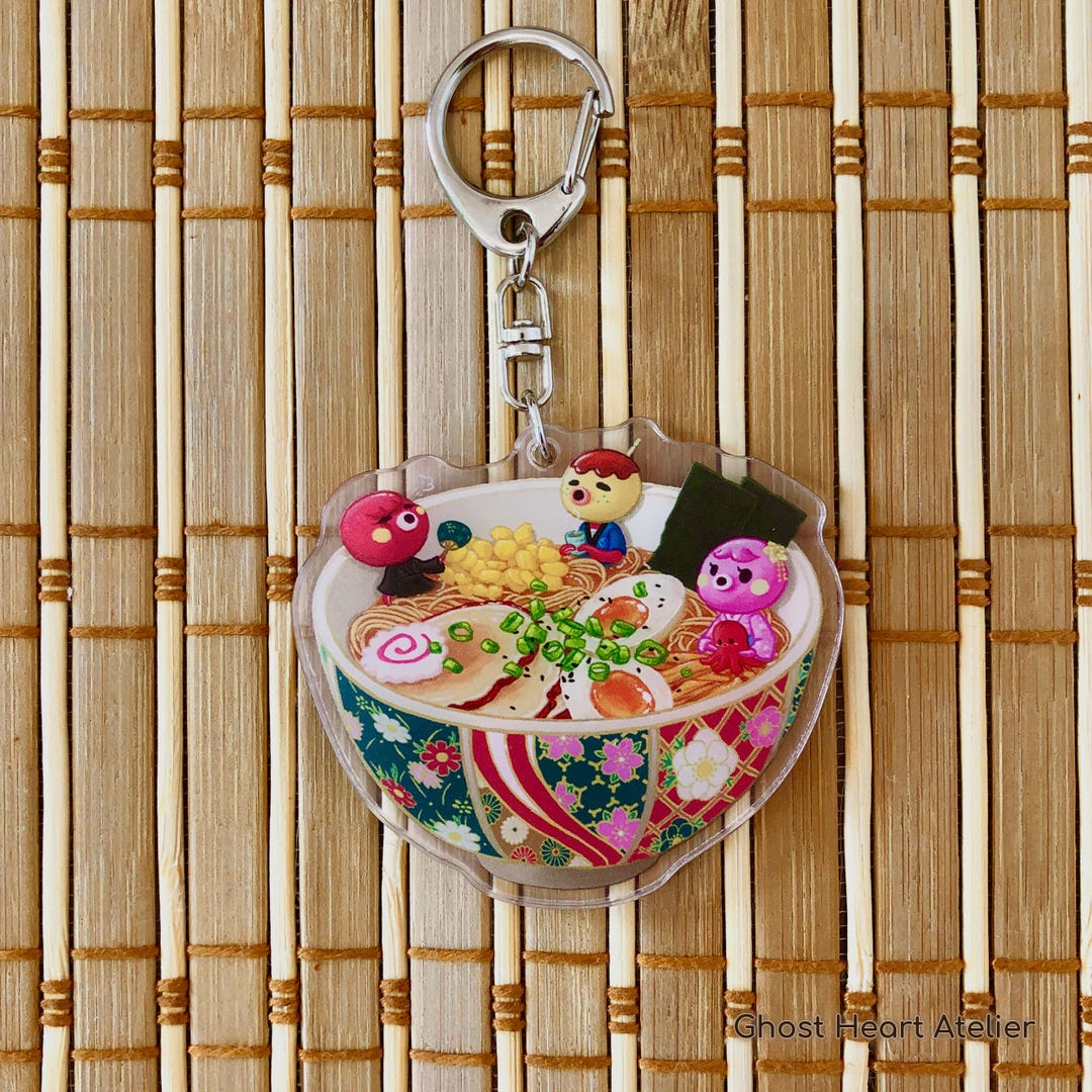 Octopus Ramen Bowl Acrylic Charm Keychain, Japanese Noodles Keyring ...