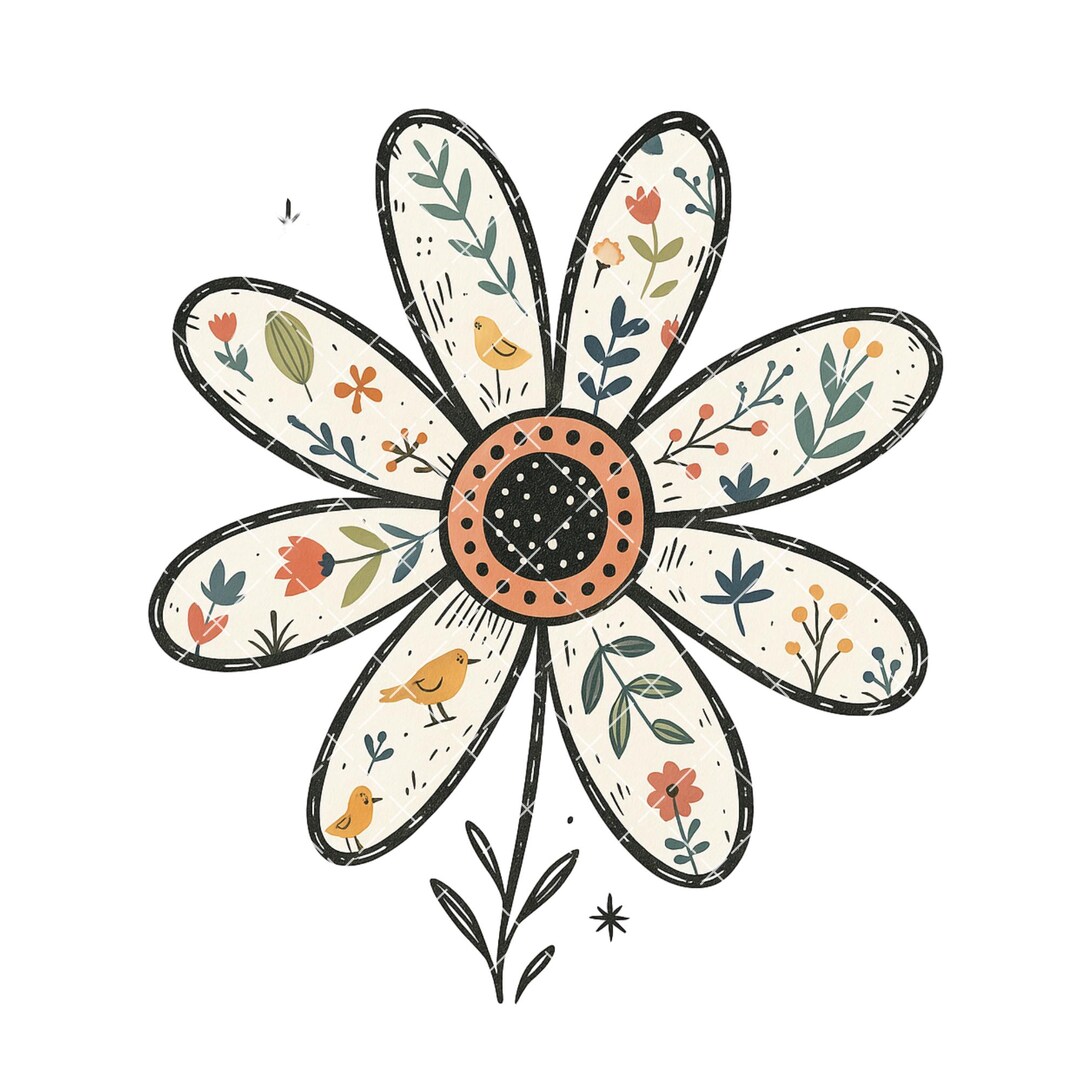 Boho Flower Png Girl Flower Clipart Wild Flower Folk Art Flower Clipart ...