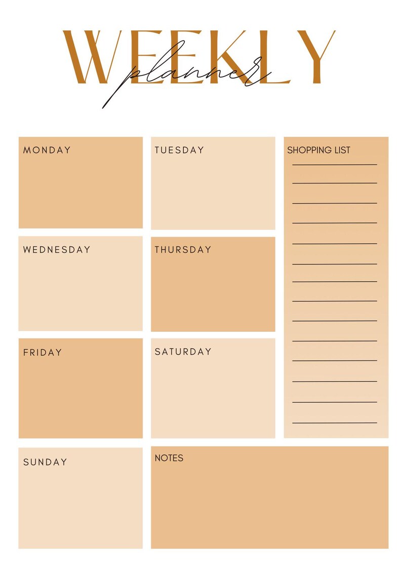 Weekly Planner Template - Beige - Etsy