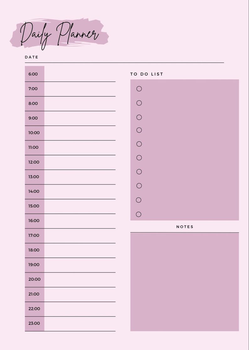 Daily Planner Template - Pink - Etsy