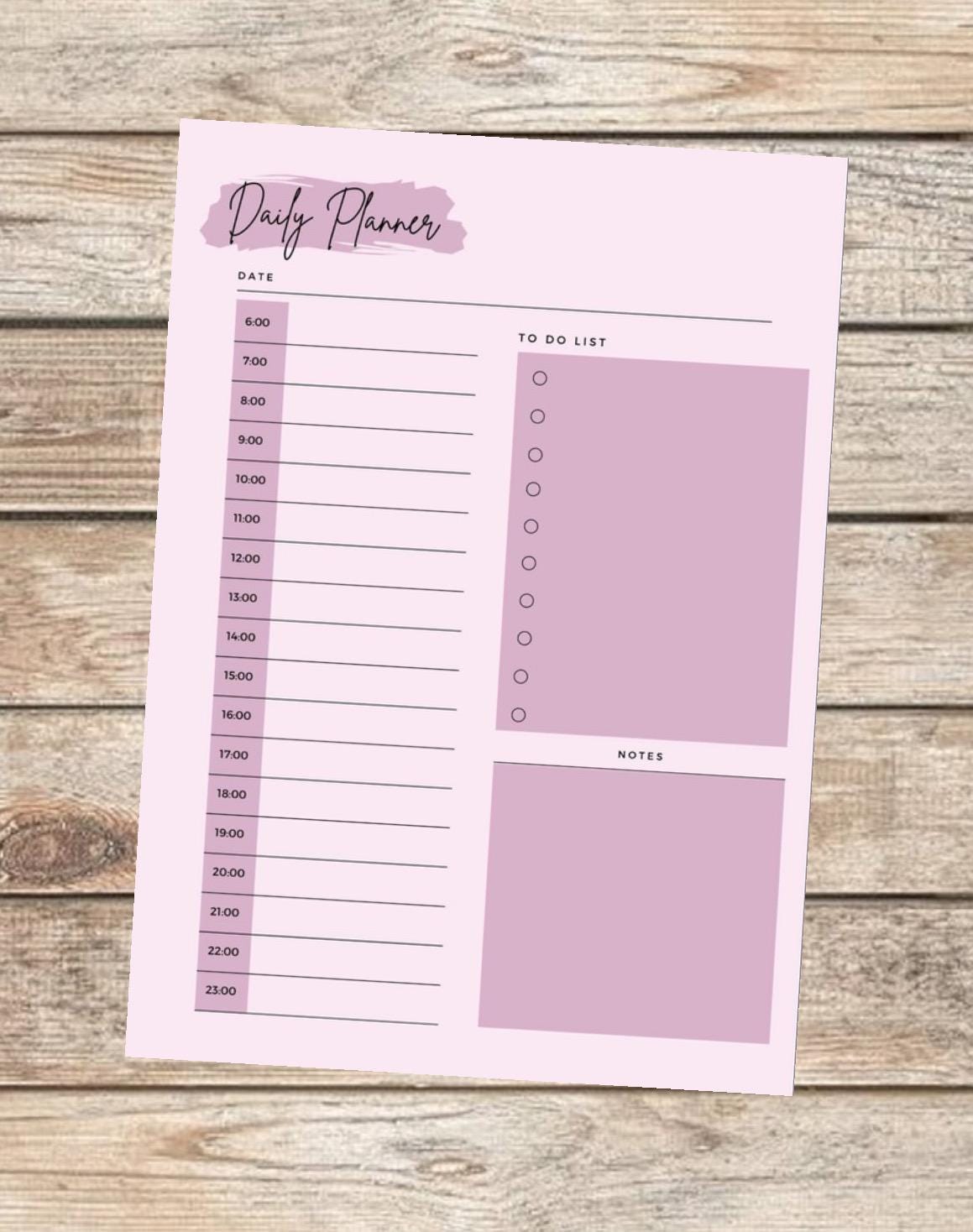 Daily Planner Template - Pink - Etsy