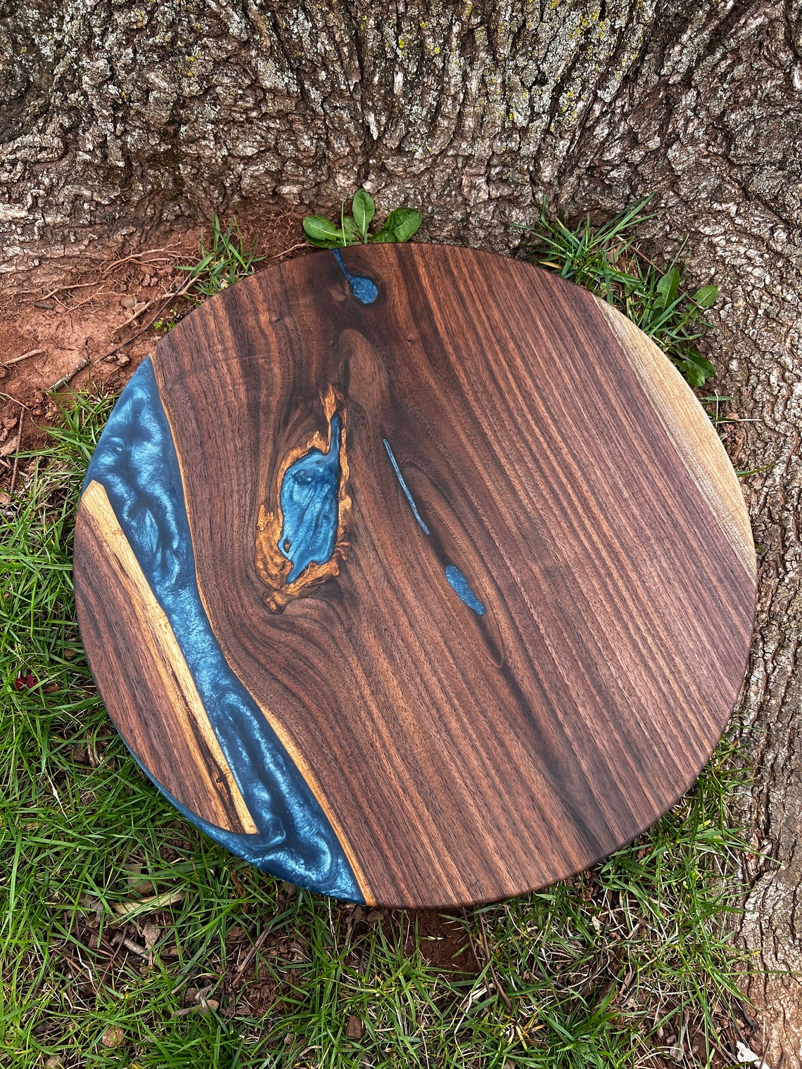 Walnut Lazy Susan With Blue Resin. - Etsy