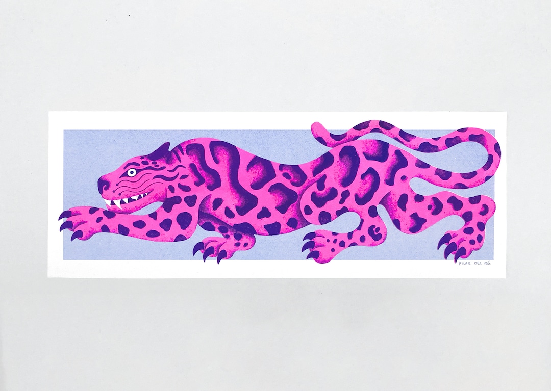 PANTHER RISOGRAPH - Panther in Risography | LEOPARD - Leopard - Etsy