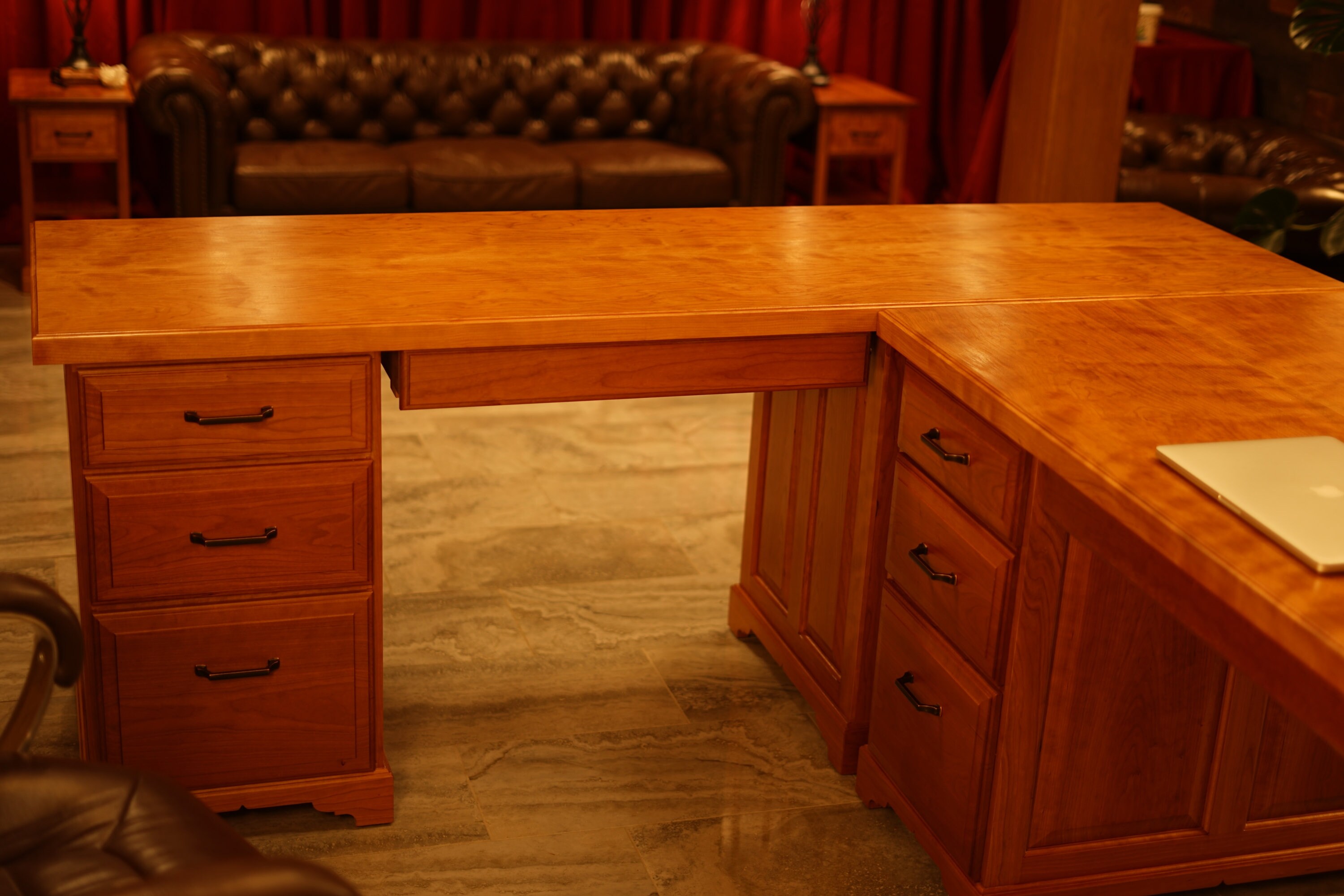 Solid Wood Executive Desk, Cherry L Shaped Desk With Drawers - Etsy