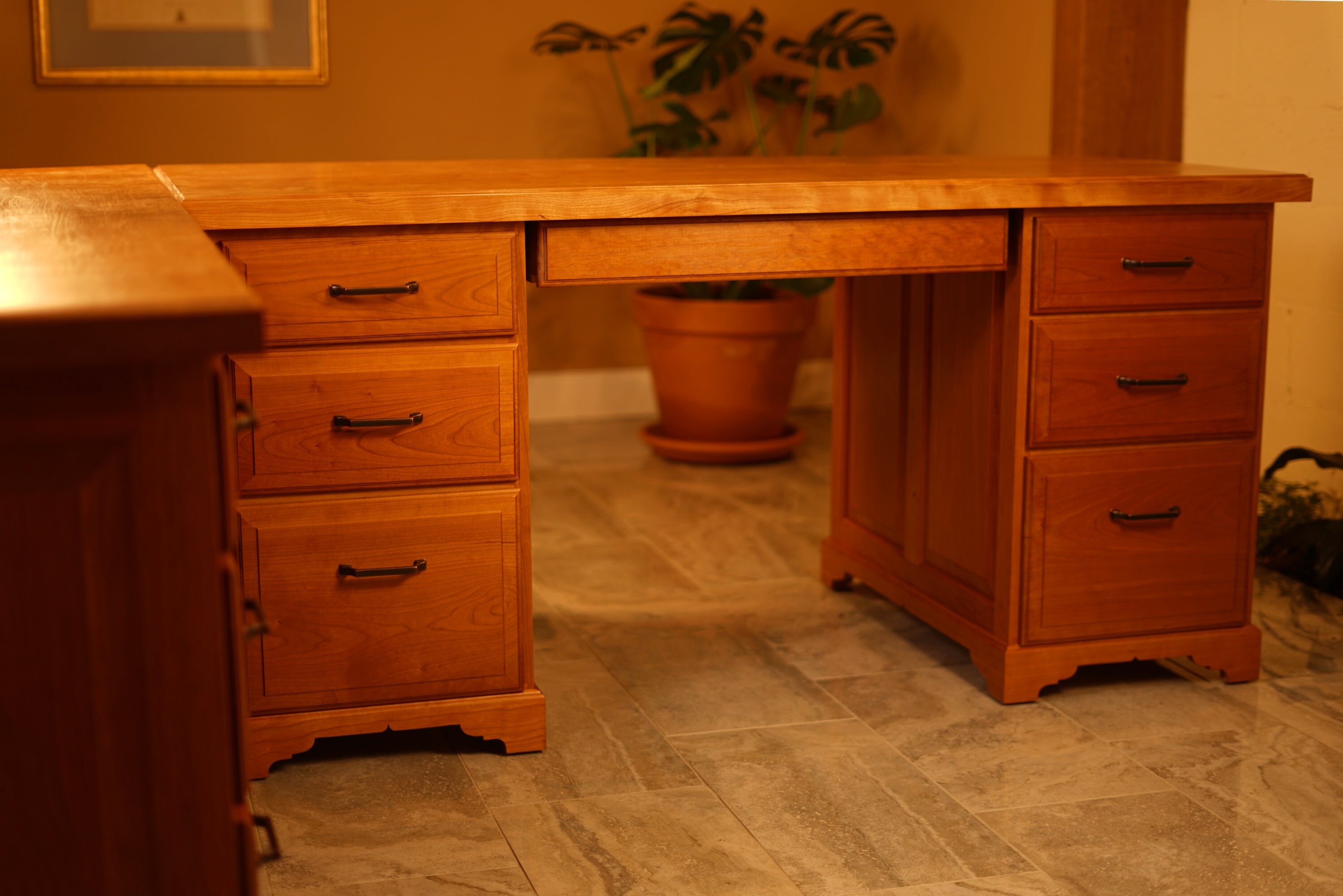 Solid Wood Executive Desk, Cherry L Shaped Desk With Drawers - Etsy