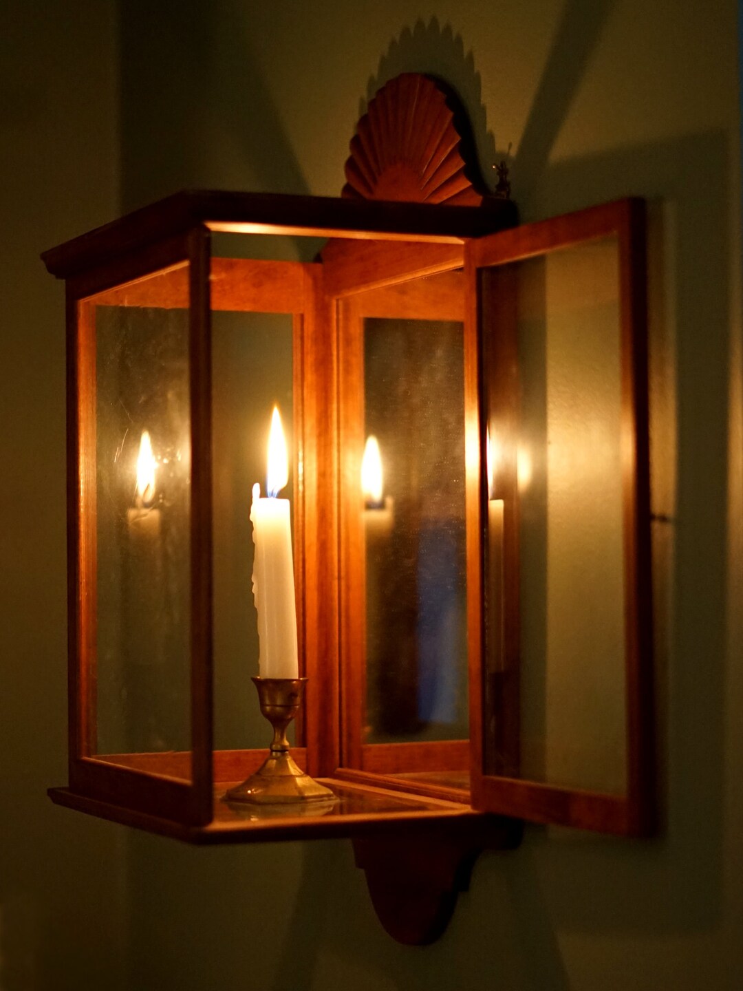 Candle Sconce, Cherry Wood Sconce, Colonial Style Candle Lantern - Etsy