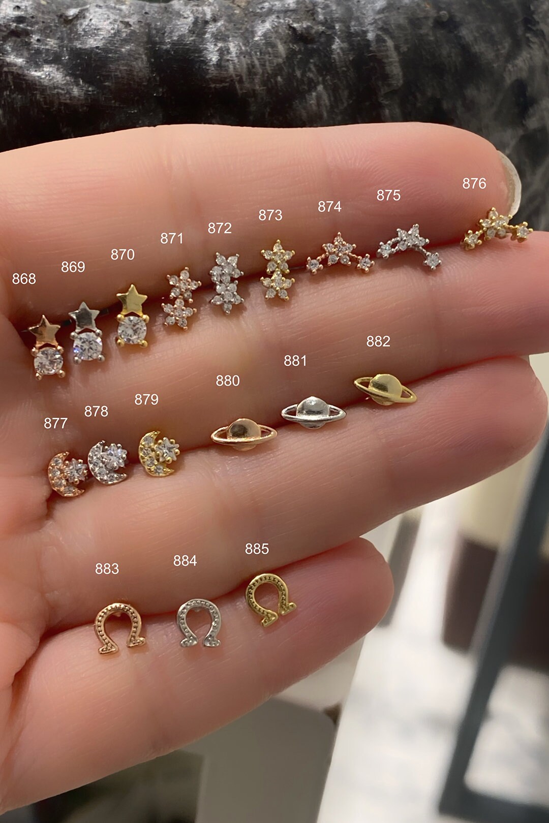 Star Solid Double Star Piercing,crescent Piercing,planet,helix Piercing ...