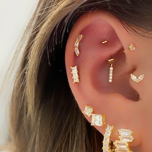 Three Baguette C Shape Piercing,tria Piercing,different Color Zirconia ...