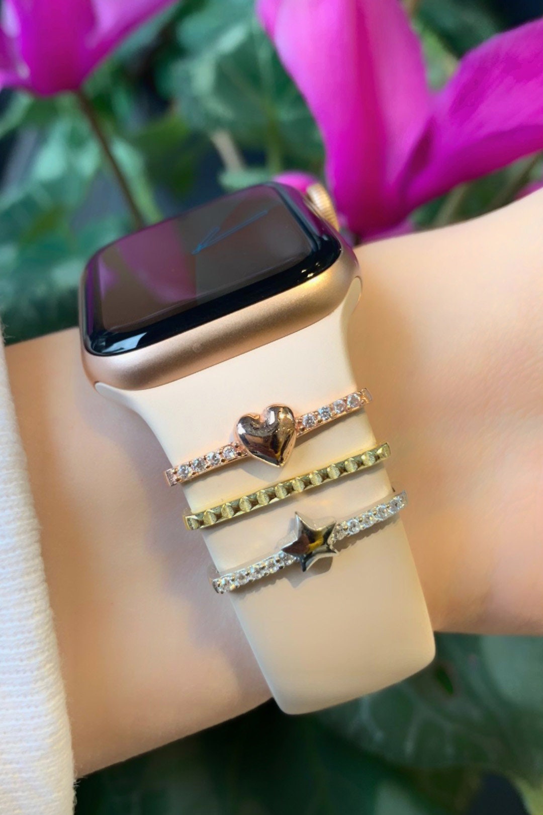 Star Smart Watch Band Bars,silicone Band Charm,apple Silver Charm ...