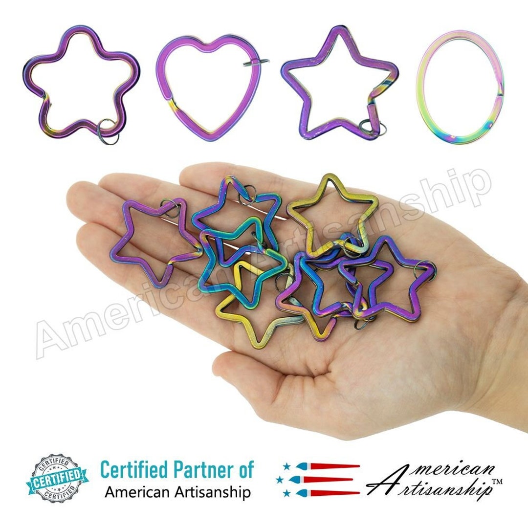 Metal Iridescent Flat Keyring Rainbow Color Large Keychain Lot Star ...