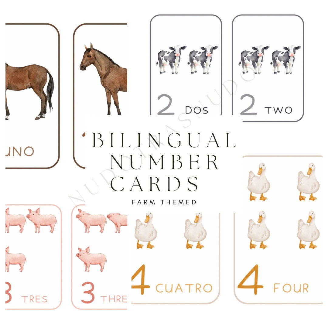 Montessori Bilingual Farm Themed Number Cards - Etsy