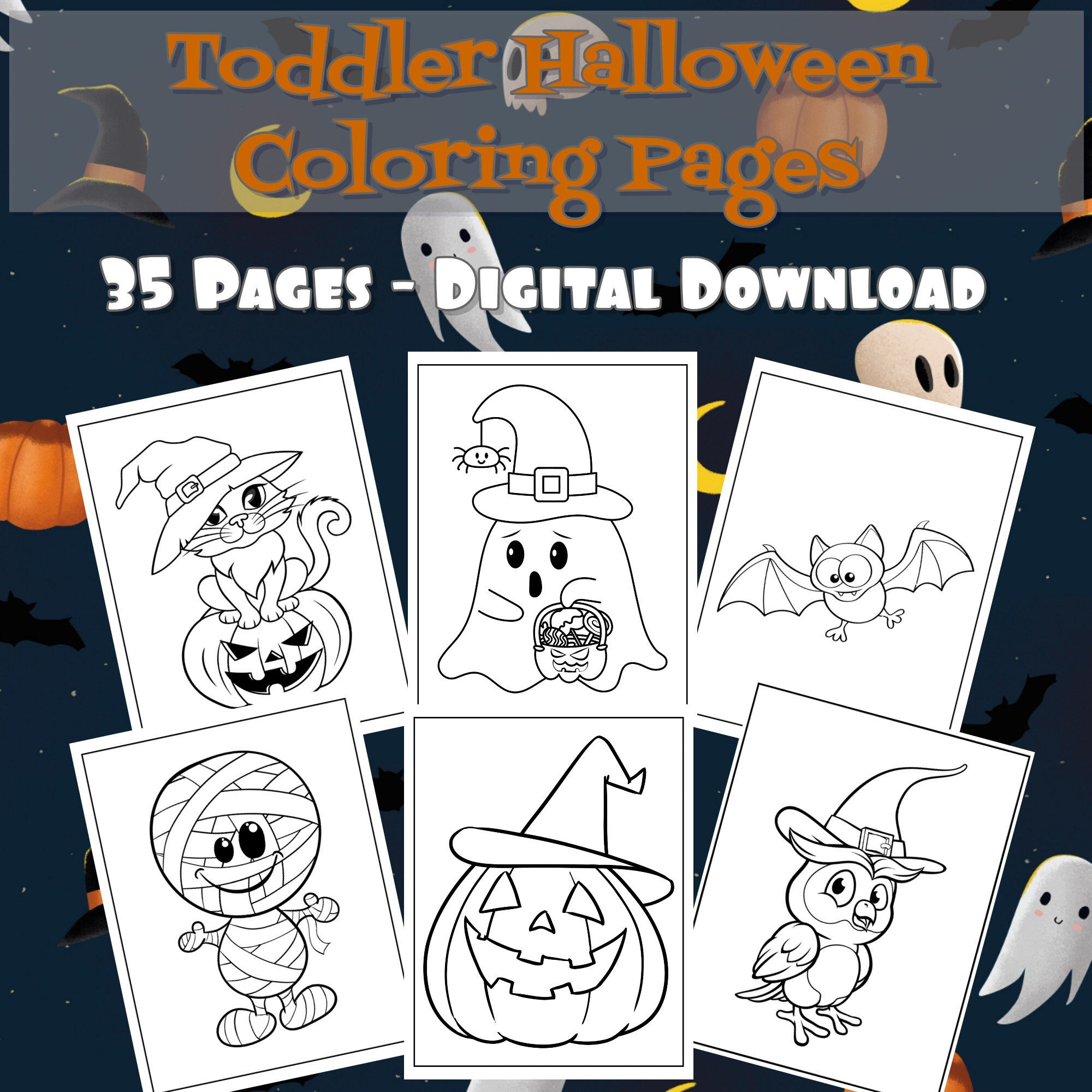 Halloween Coloring Pages - Large Form for Toddlers - Instant Digital ...