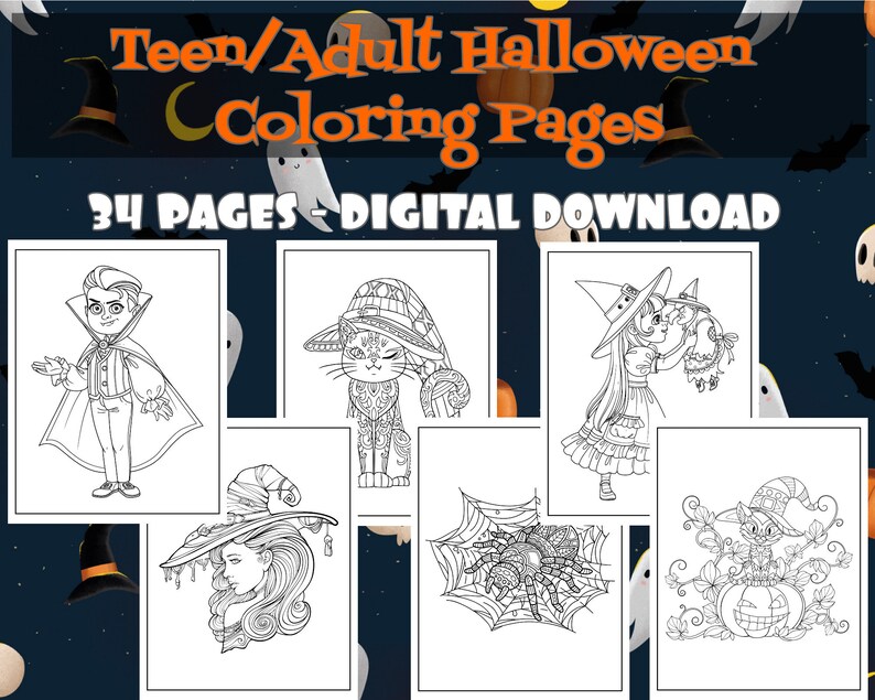 Halloween Coloring Pages - Teen/adult - Instant Digital Download - Etsy