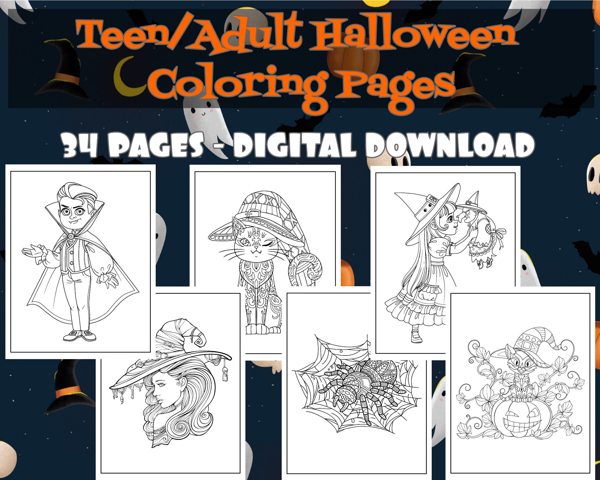 Halloween Coloring Pages - Teen/adult - Instant Digital Download - Etsy