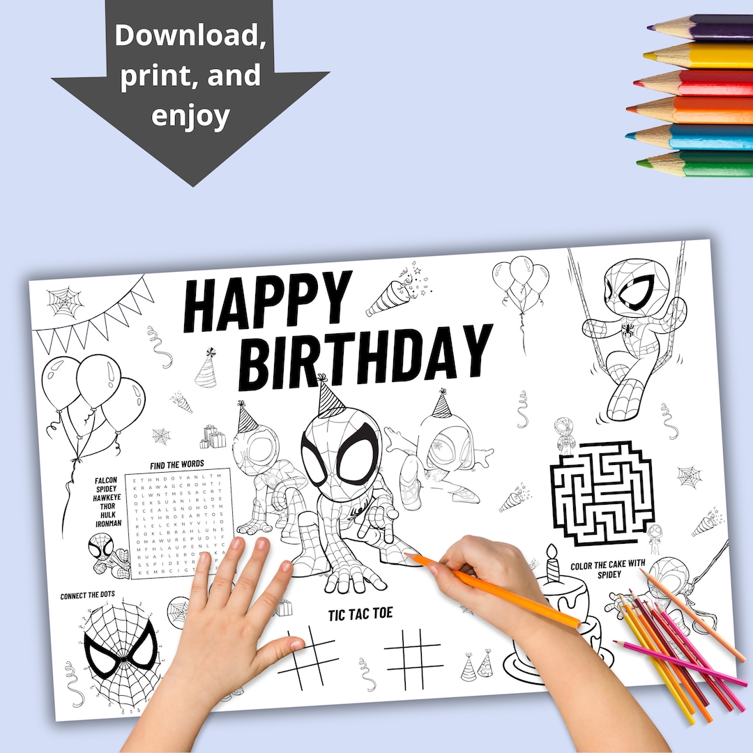 Spidey Coloring Page, Spidey Birthday Placemat, Activity Set,spidey ...