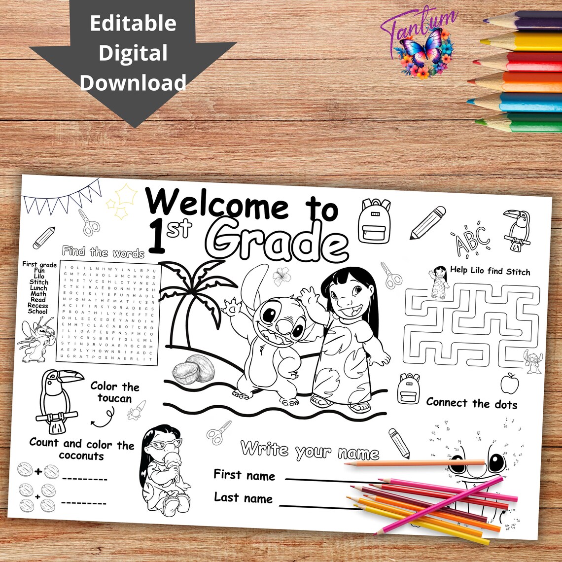 Lilo and Stitch Welcome to School Coloring Page, First Day of School ...