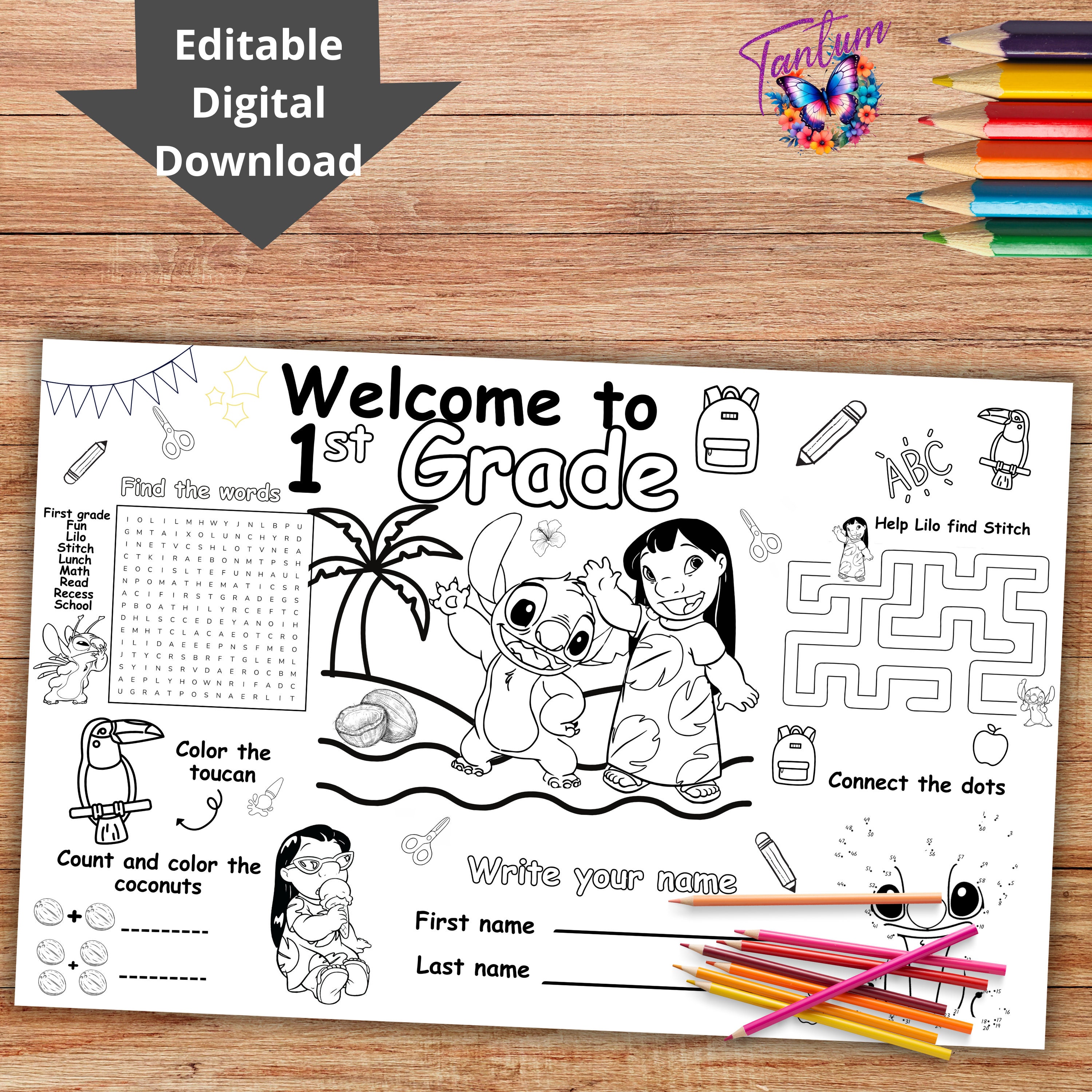 Lilo and Stitch Welcome to School Coloring Page, First Day of School ...