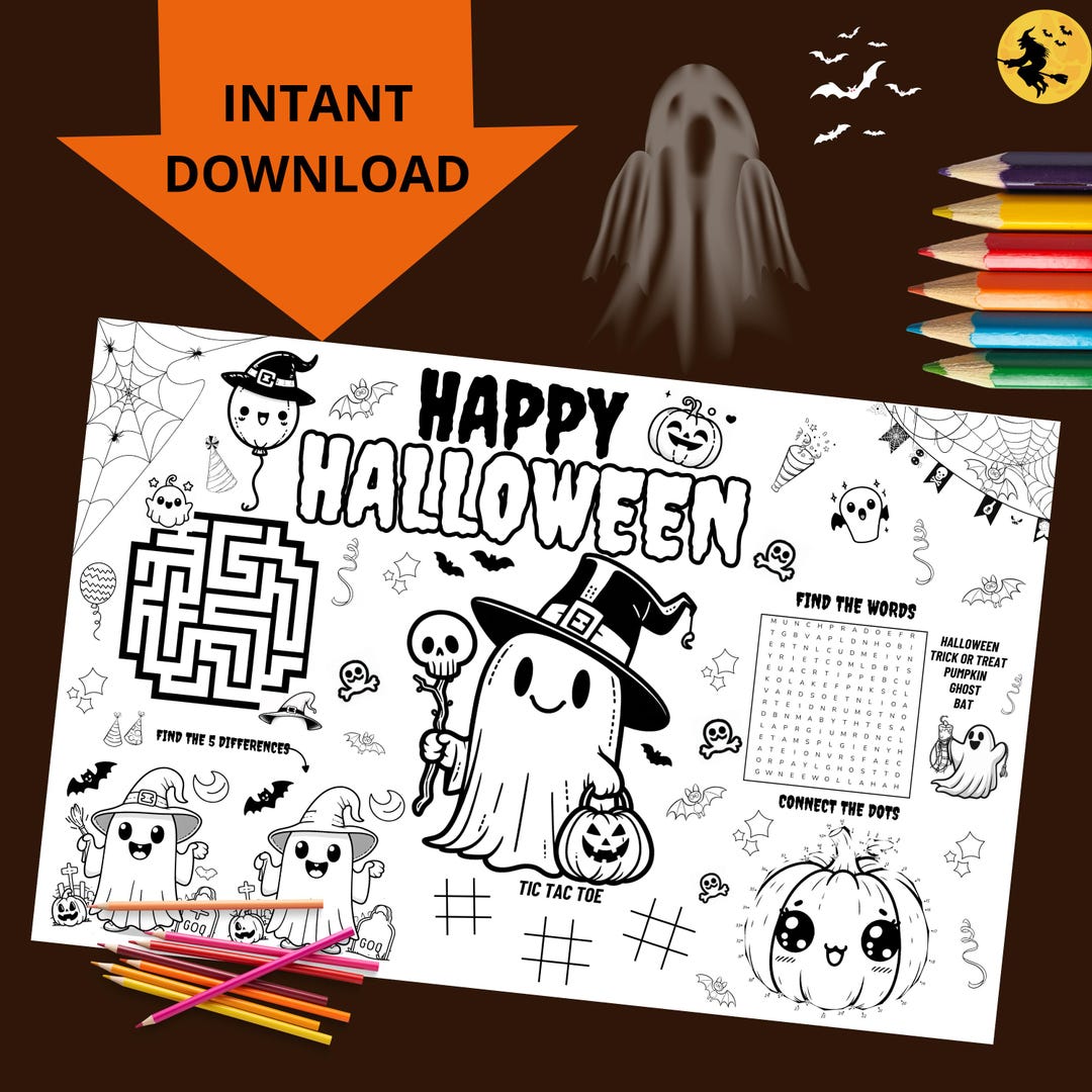 Happy Halloween Coloring Page Happy Halloween Placemat Activity Set ...