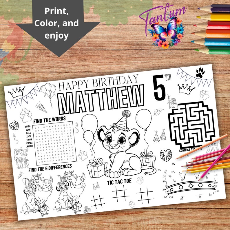 Personalized Birthday Party Mat, the Lion King Birthday Party Activity ...