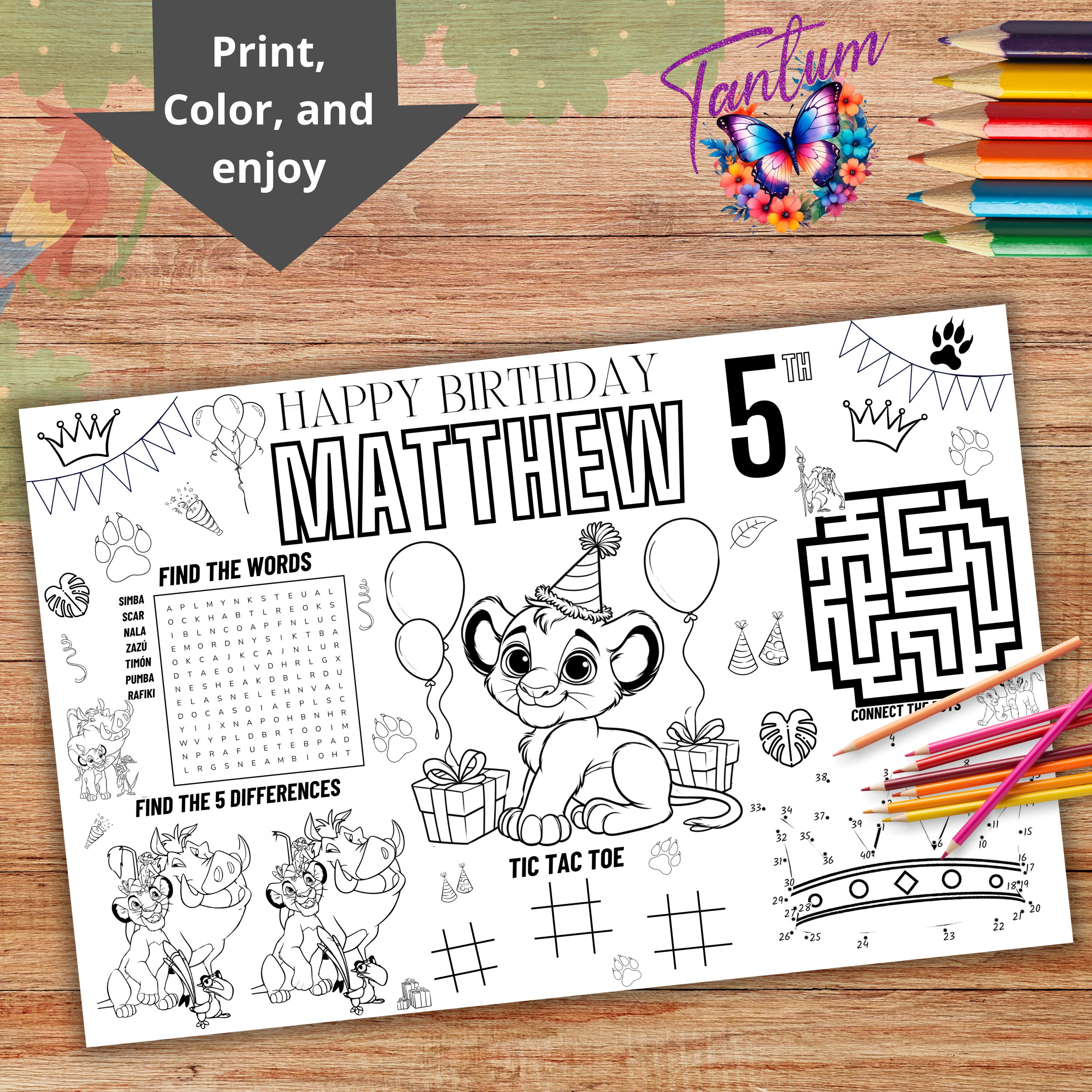 Personalized Birthday Party Mat, the Lion King Birthday Party Activity ...