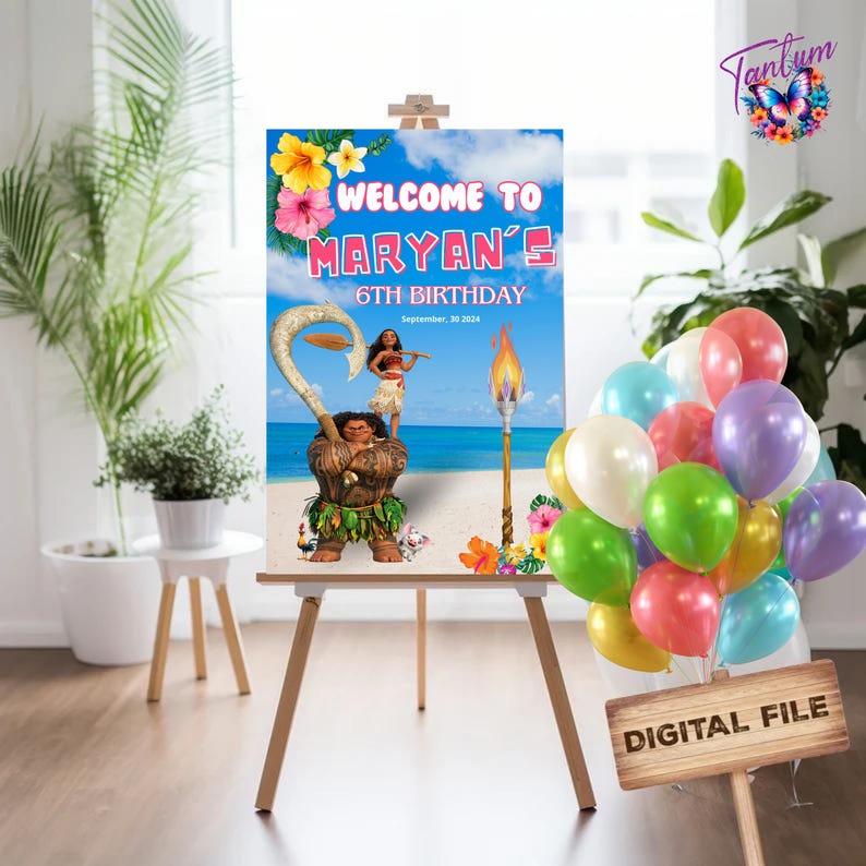 Moana Welcome Sign, Moana Welcome Poster, Moana Birthday Sign, Editable ...