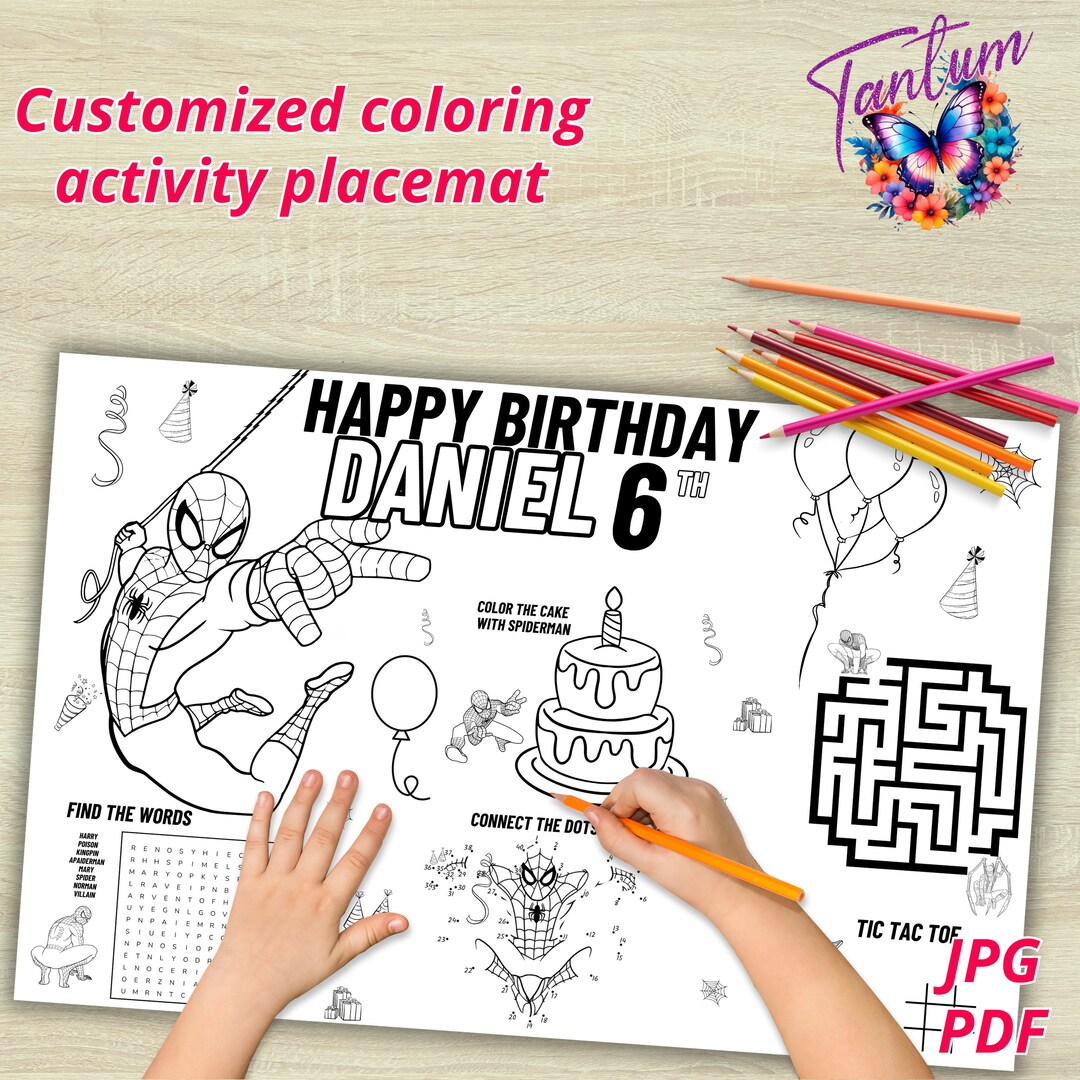 Editable Spiderman Coloring Page, Spiderman Birthday Placemat ...