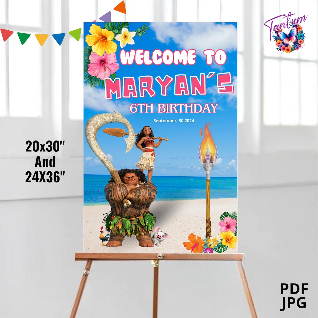 Moana Welcome Sign, Moana 2 Welcome Poster, Vaiana Birthday Sign ...