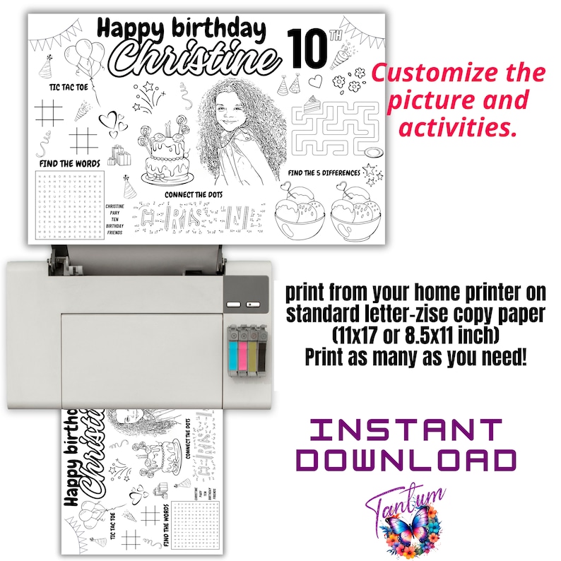 Customized Photo Coloring Page, Personalized Coloring Page, Party ...