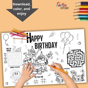Inside Out Birthday Placemat, Inside Out Party, Coloring Activity Mat ...