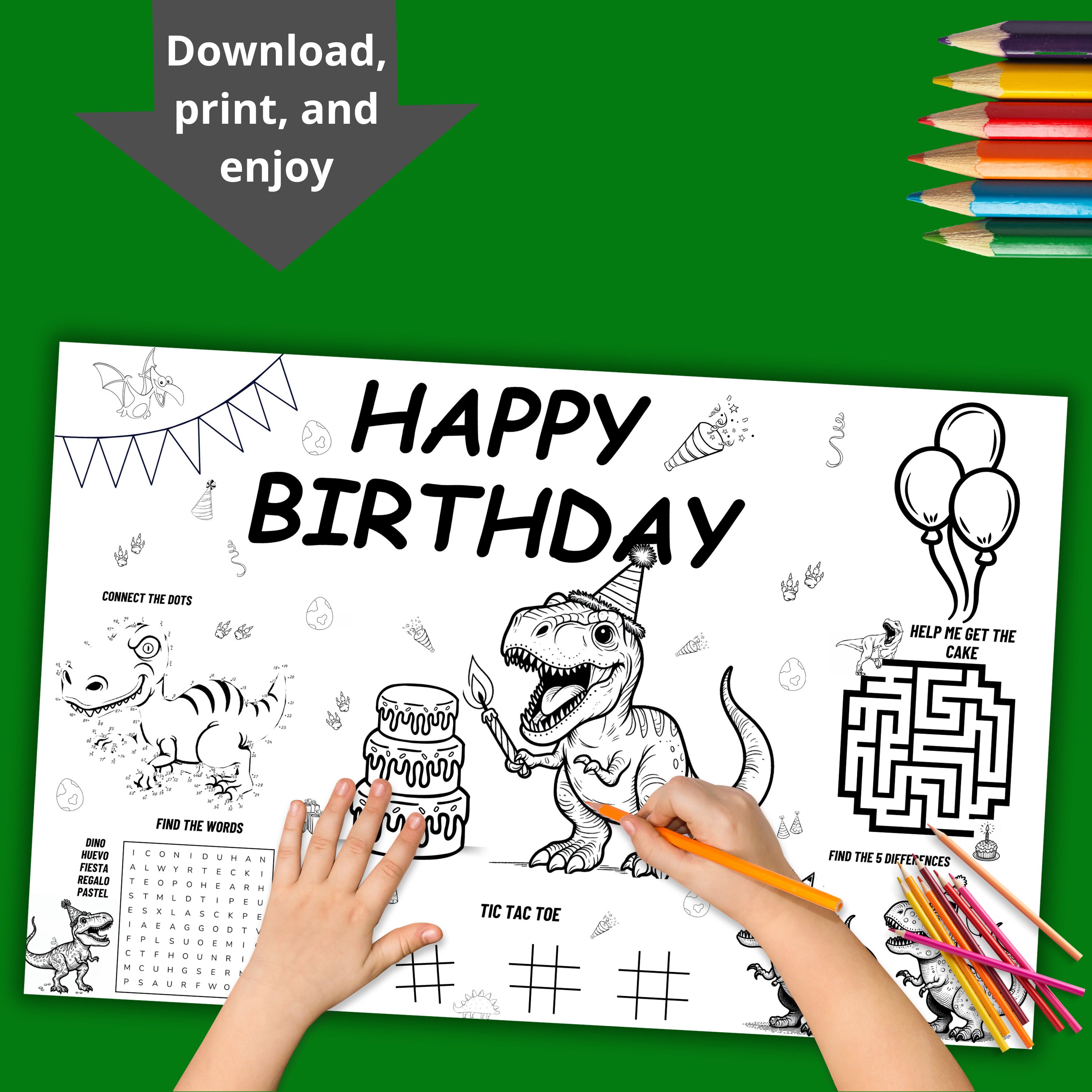 Personalized Birthday Party Mat, Birthday Party Activity Sheet, Custom ...