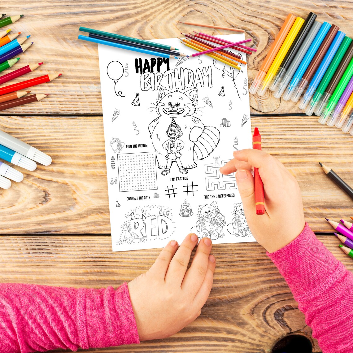 Turning Red Coloring Page, Turning Red Birthday Placemat, Turning Red ...