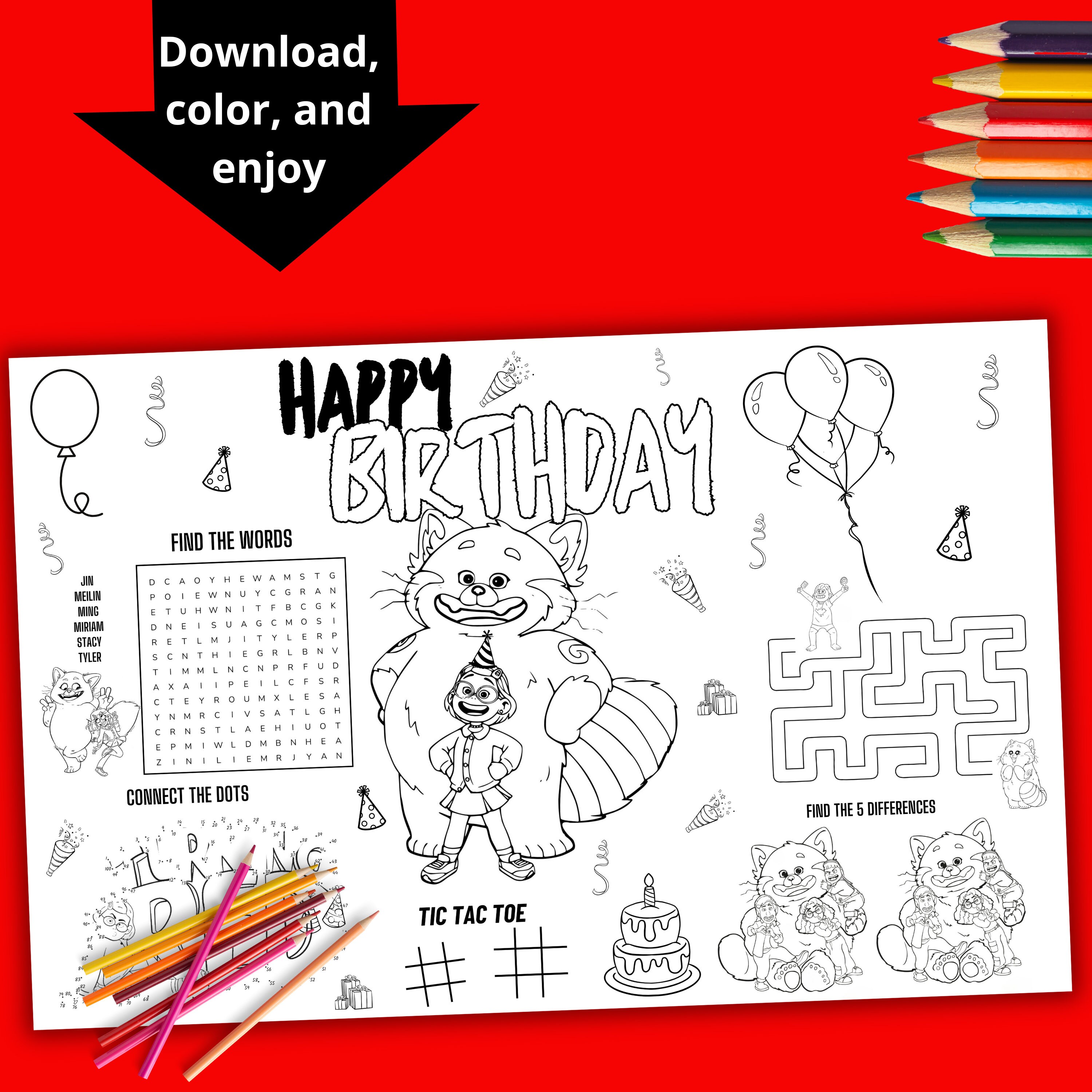 Turning Red Coloring Page, Turning Red Birthday Placemat, Turning Red ...