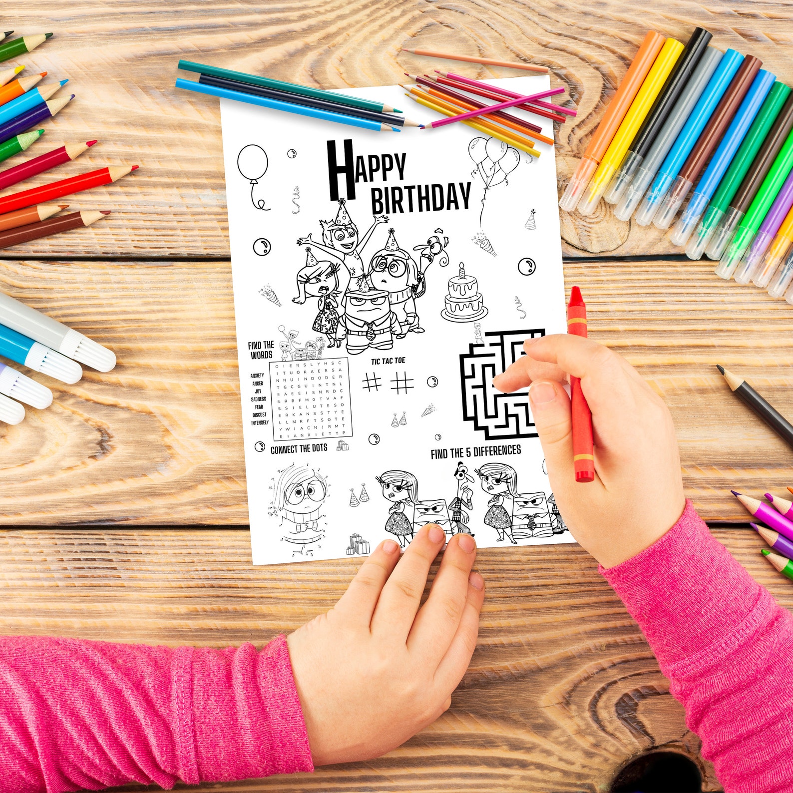 Inside Out Birthday Placemat, Inside Out Party, Coloring Activity Mat ...