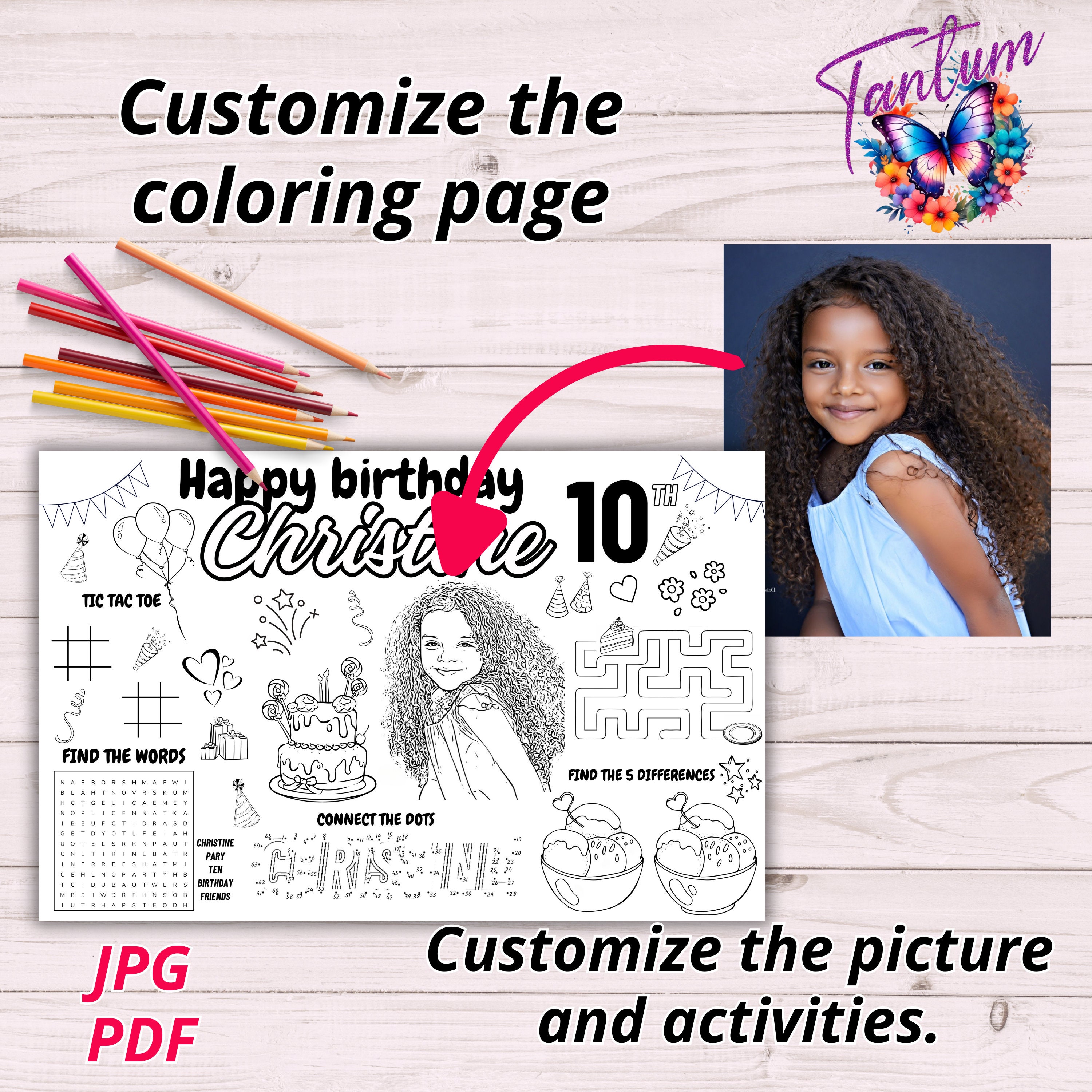 Customized Photo Coloring Page, Personalized Coloring Page, Party ...
