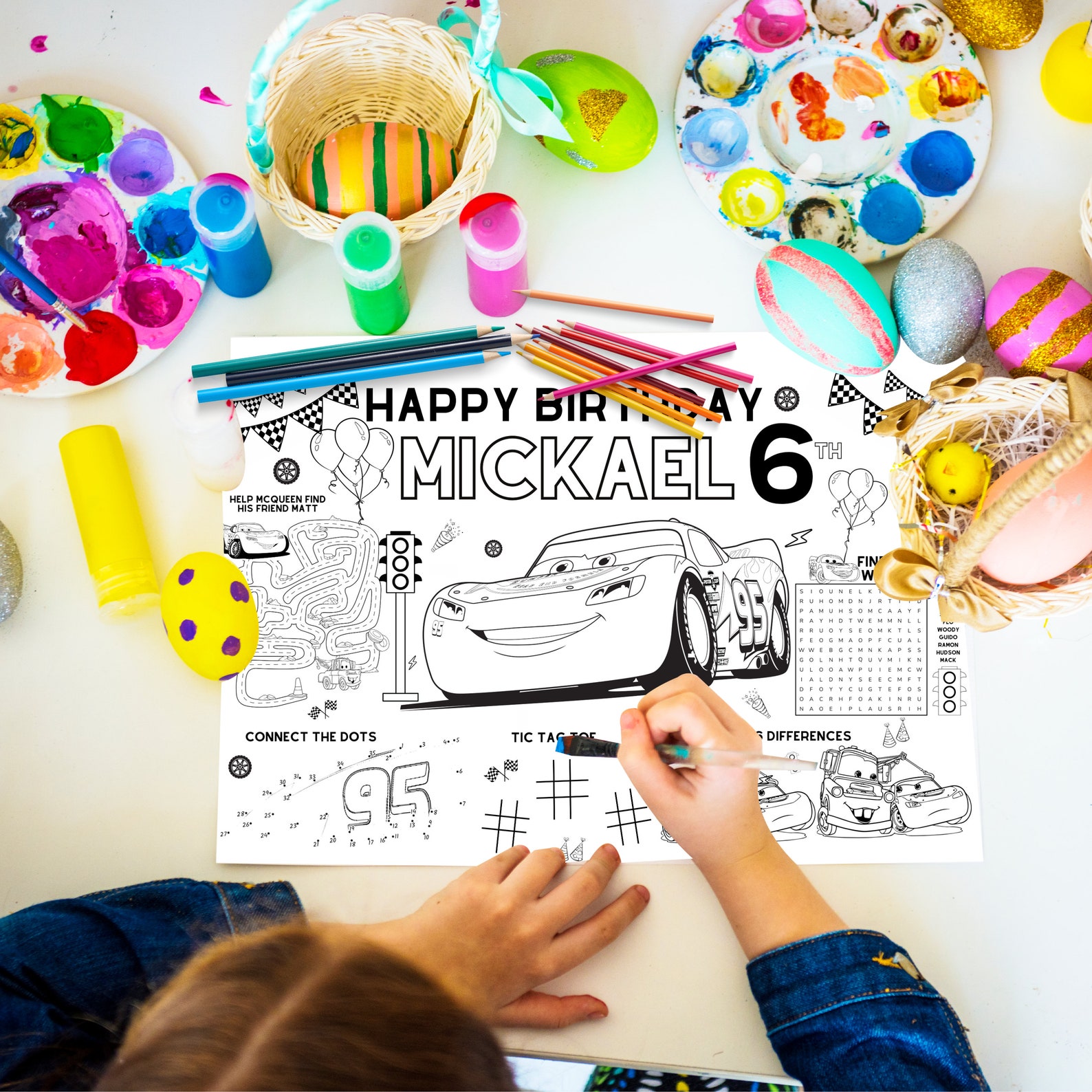 CAR'S Birthday Party EDITABLE Placemat Cars Birthday Activity Sheet ...