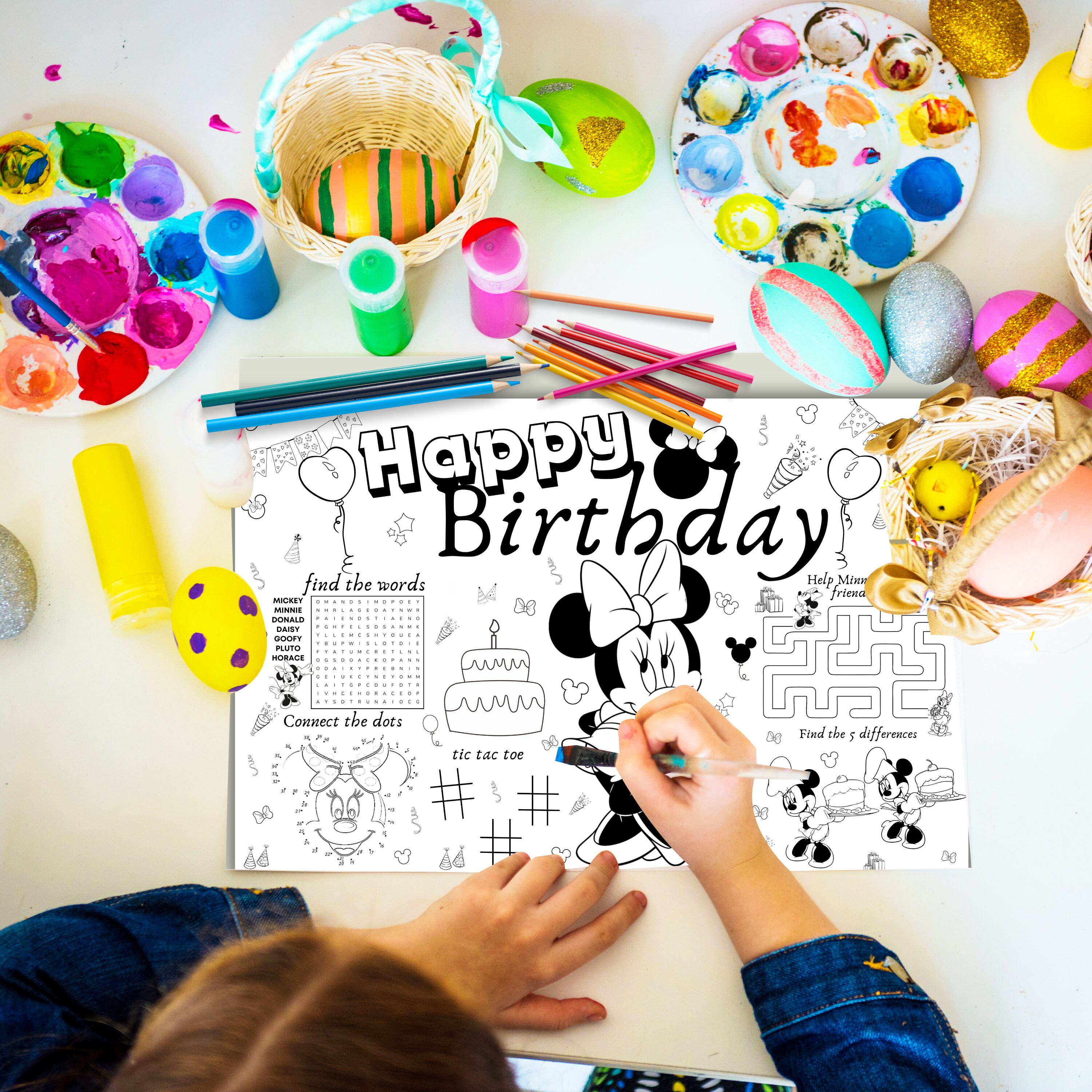 Minnie Activity Placemat, Minnie Coloring Page, Birthday Minnie ...