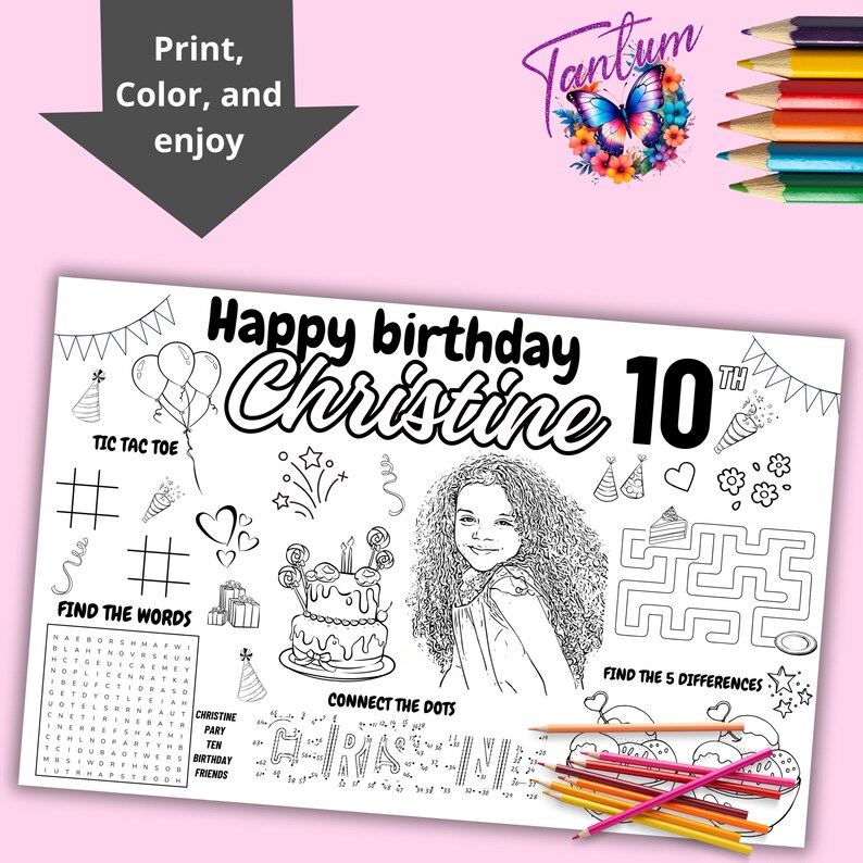 Customized Photo Coloring Page, Personalized Coloring Page, Party ...