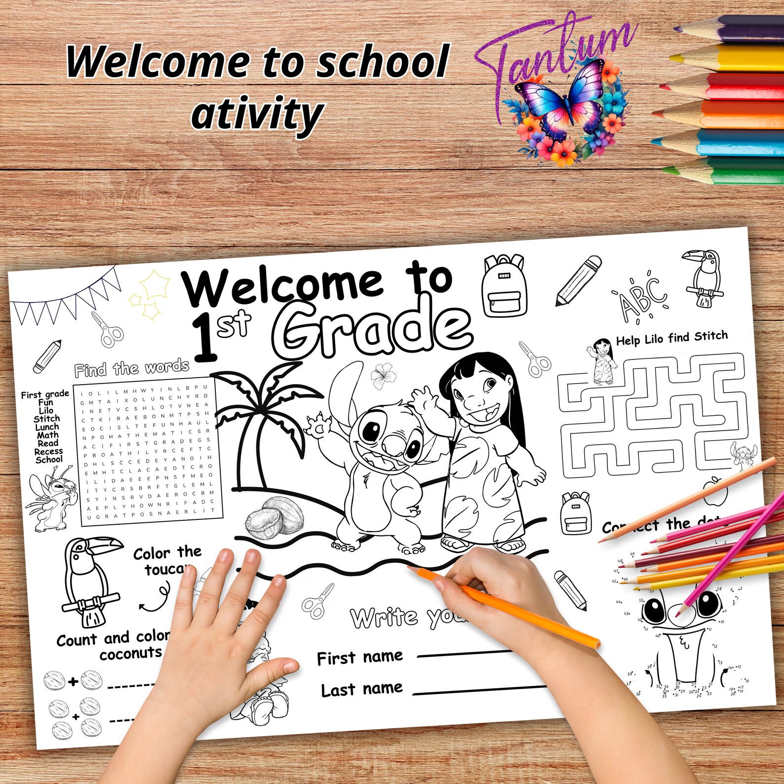 Lilo and Stitch Welcome to School Coloring Page, First Day of School ...
