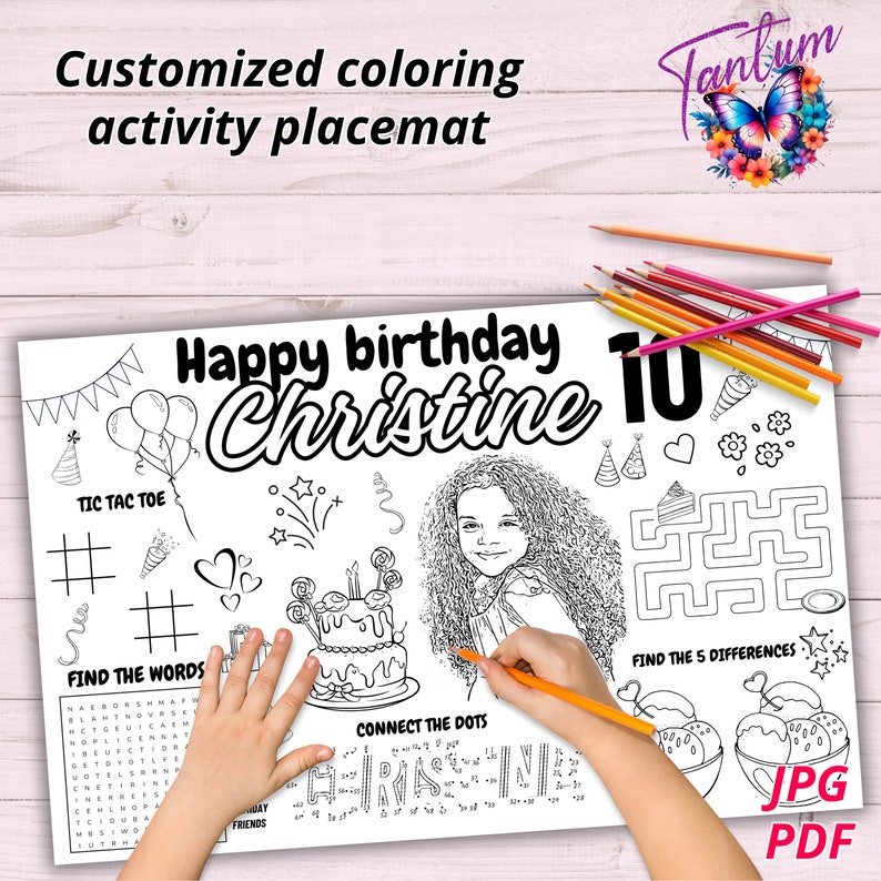 Customized Photo Coloring Page, Personalized Coloring Page, Party ...