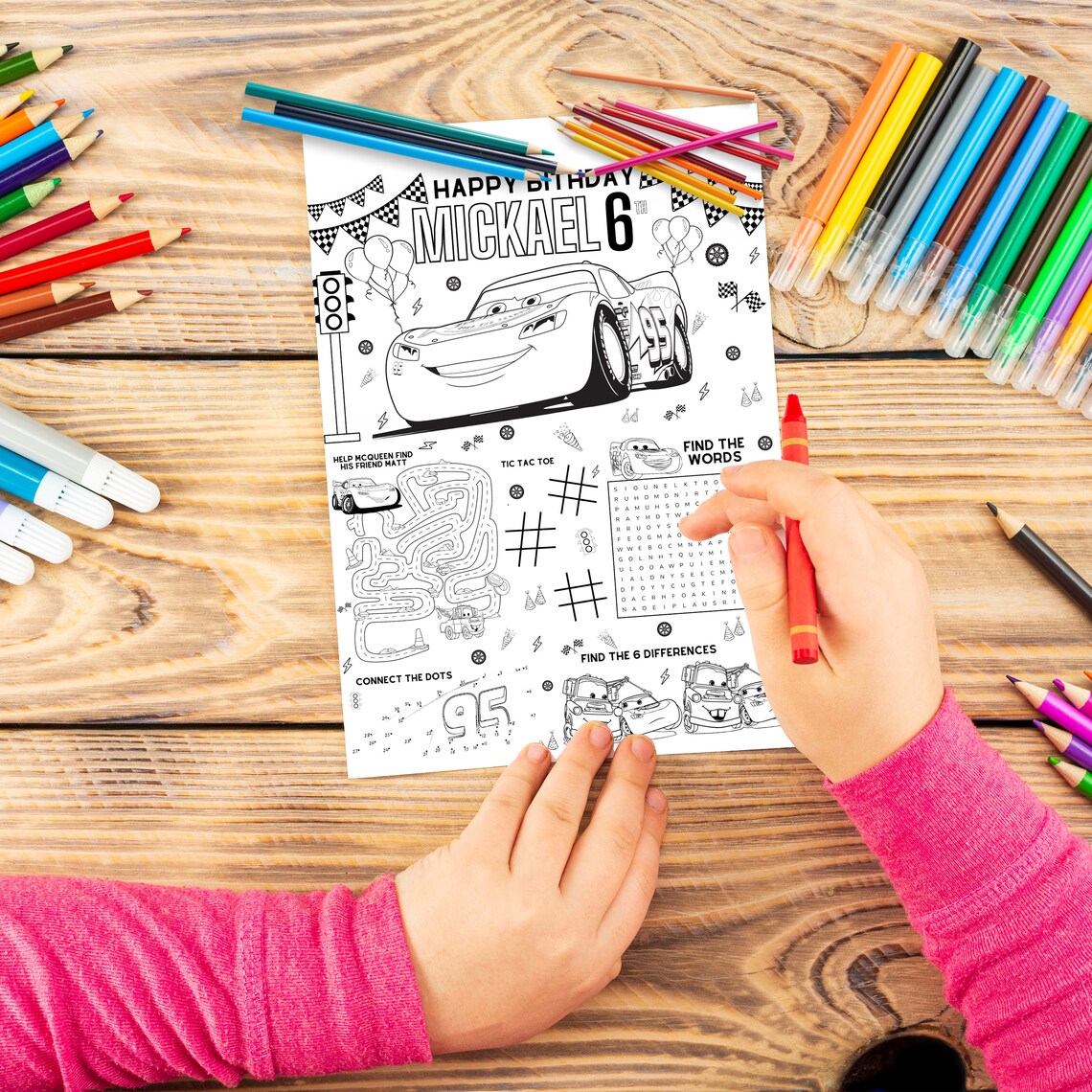 CAR'S Birthday Party EDITABLE Placemat Cars Birthday Activity Sheet ...