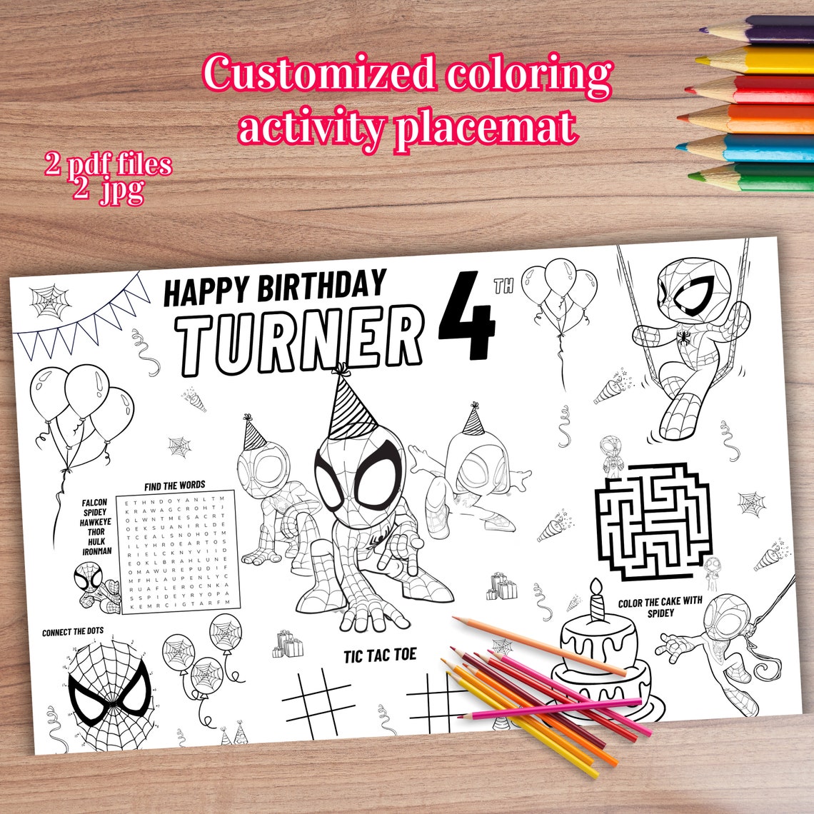 Birthday Party EDITABLE Placemat, Spidey Birthday Activity Sheet ...