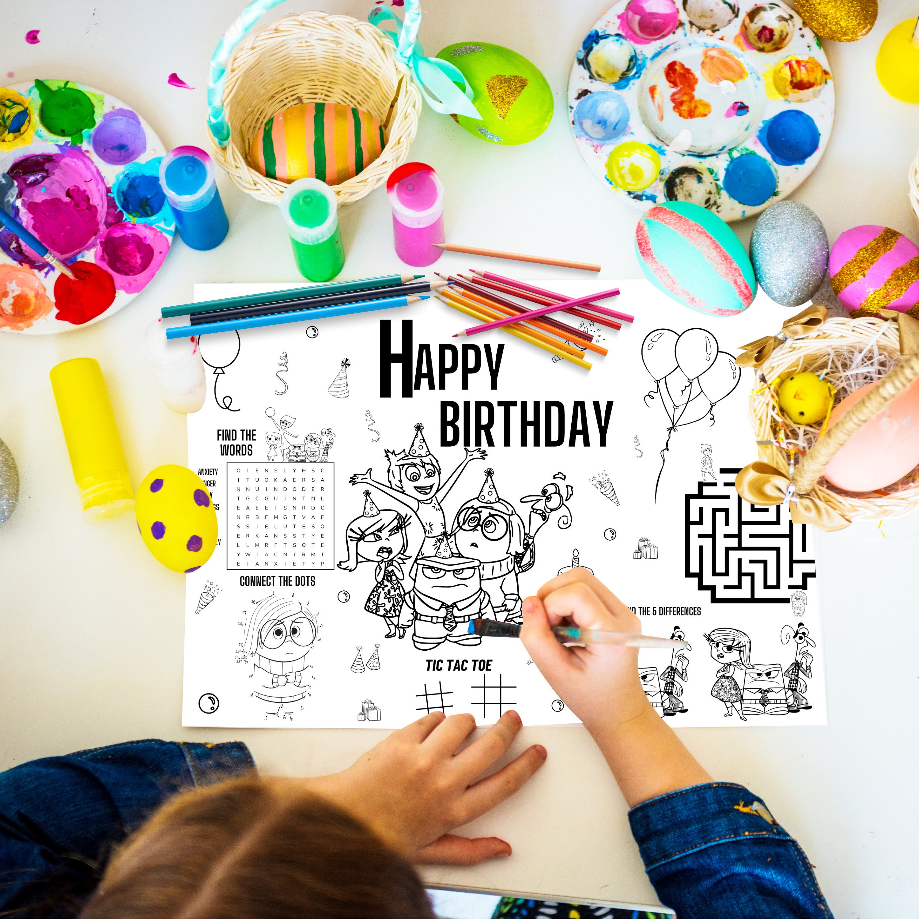 Inside Out Birthday Placemat, Inside Out Party, Coloring Activity Mat ...